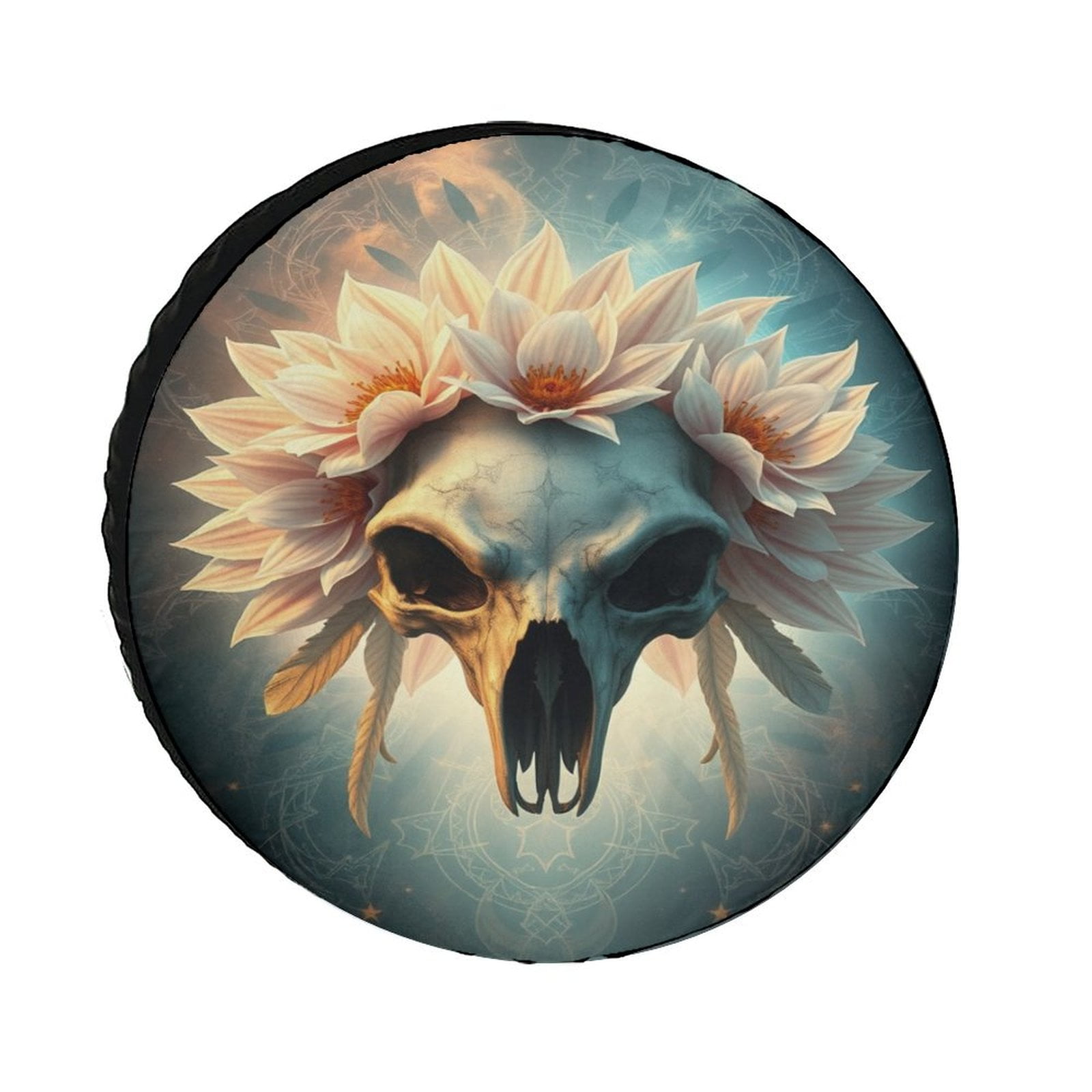 Flower And Feather Skull Art Pattern Spare Tire Cover Weatherproof ...