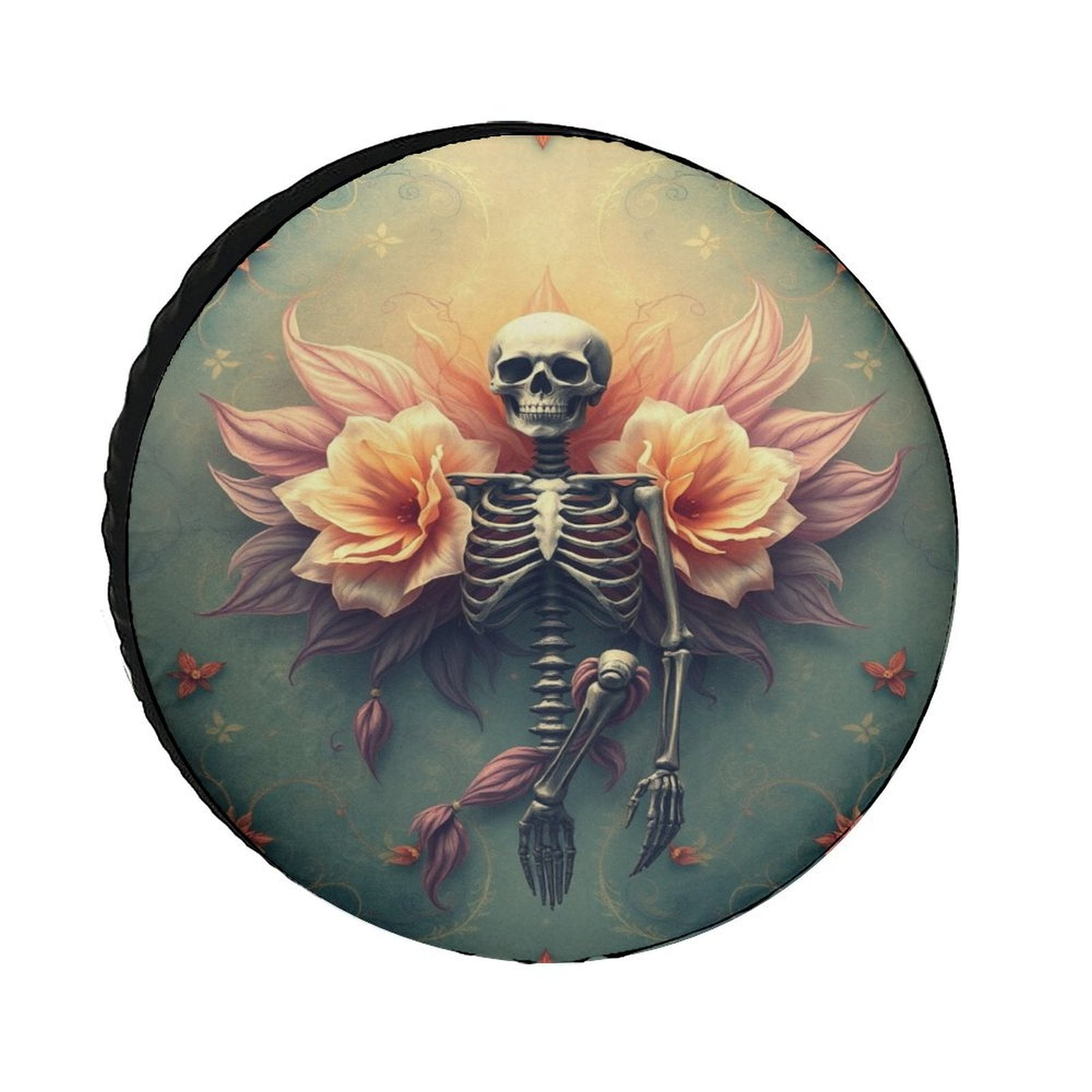 Flower And Feather Skull Art Pattern Spare Tire Cover Weatherproof ...