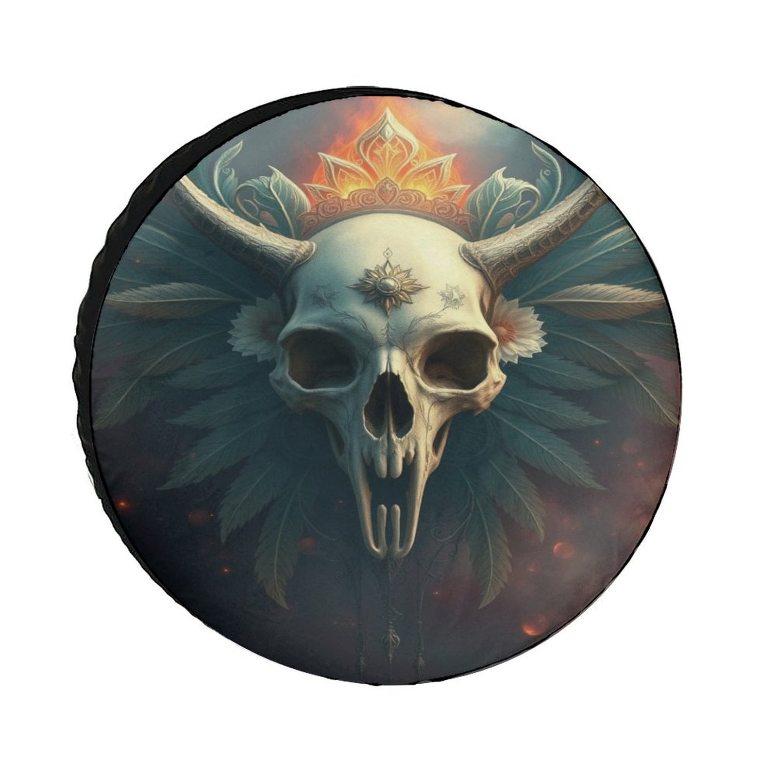 Flower And Feather Skull Art Pattern Spare Tire Cover Weatherproof ...