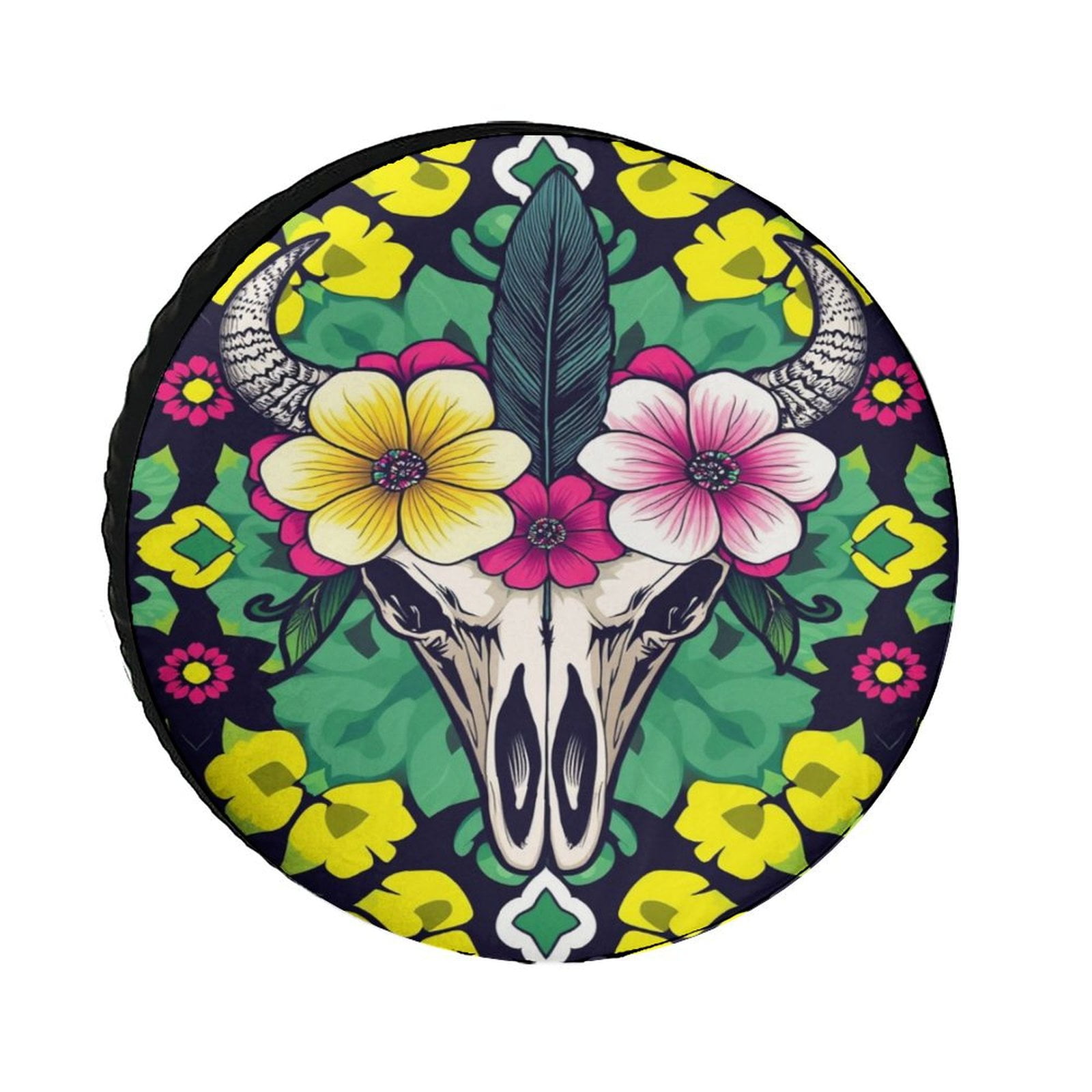Flower And Feather Skull Art Pattern Spare Tire Cover Weatherproof ...