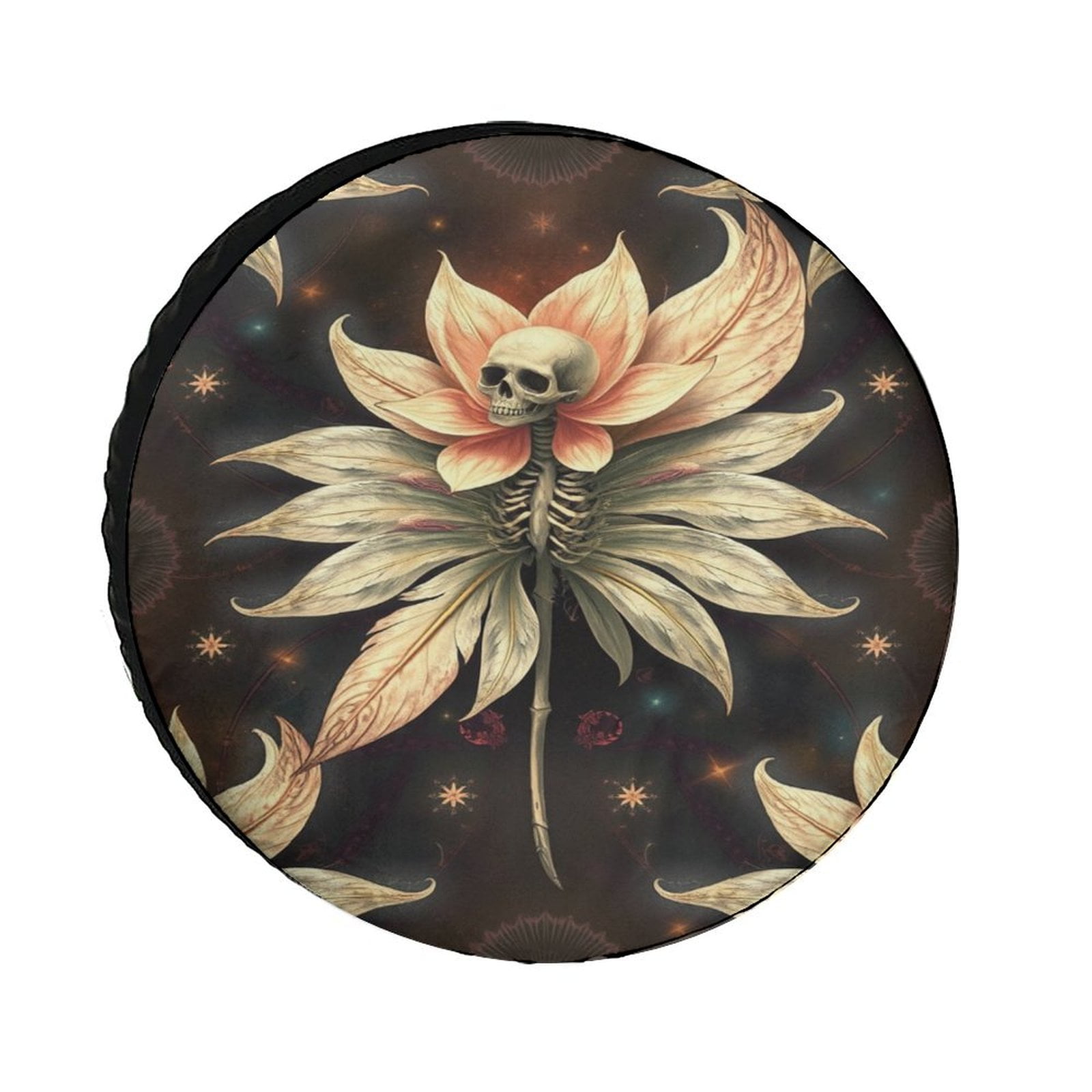 Flower And Feather Skull Art Pattern Spare Tire Cover Weatherproof ...