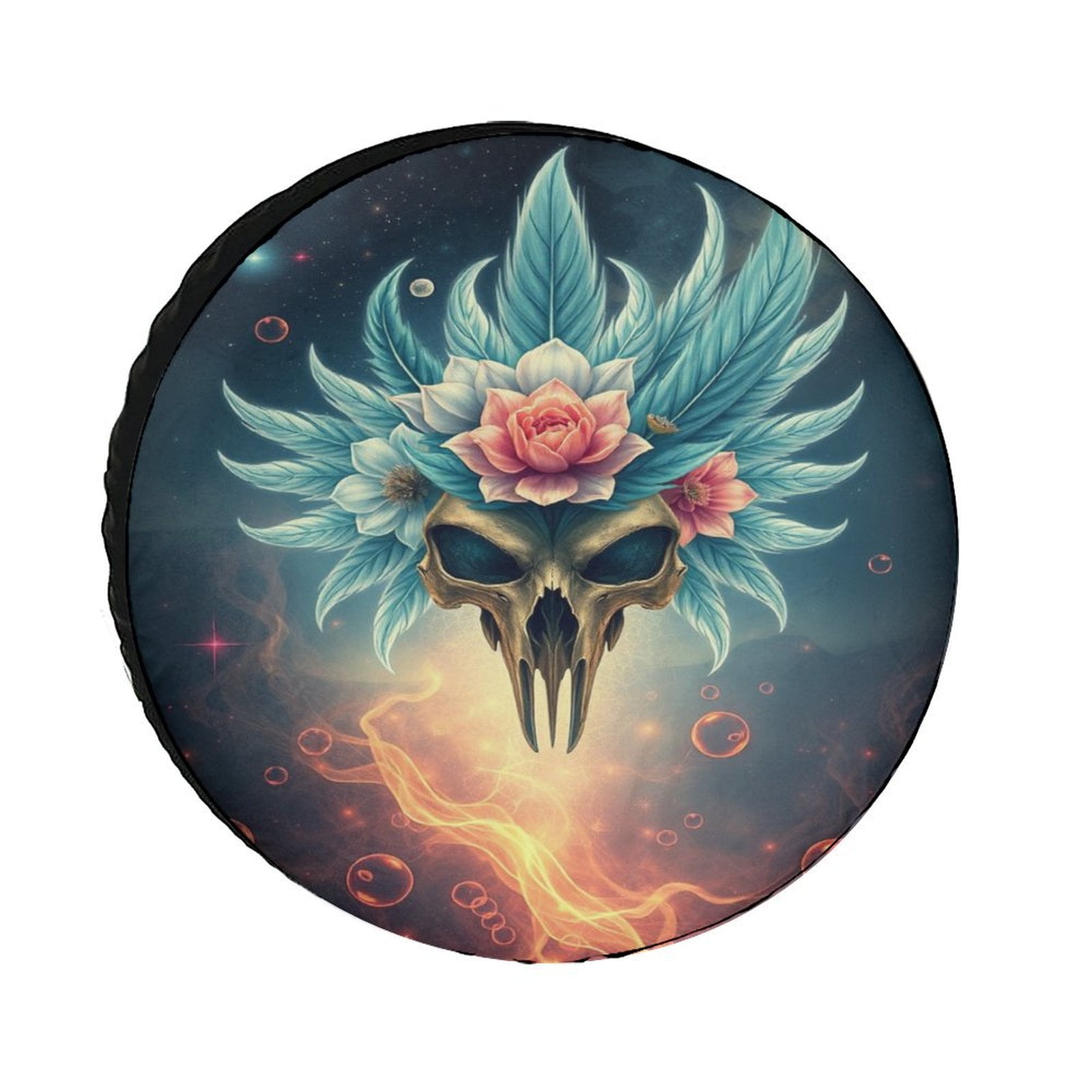 Flower And Feather Skull Art Pattern Spare Tire Cover Weatherproof ...