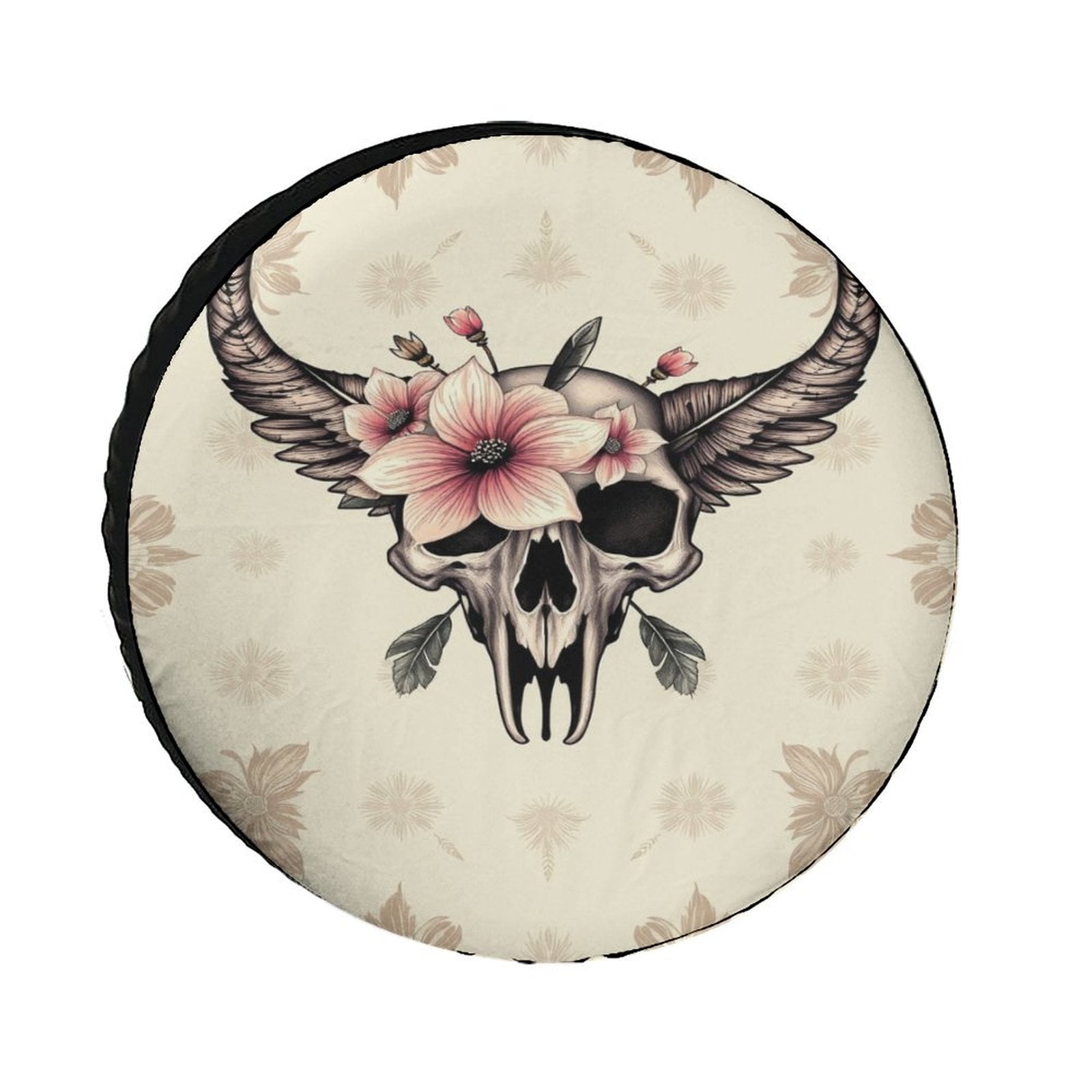 Flower And Feather Skull Art Pattern Spare Tire Cover Weatherproof ...