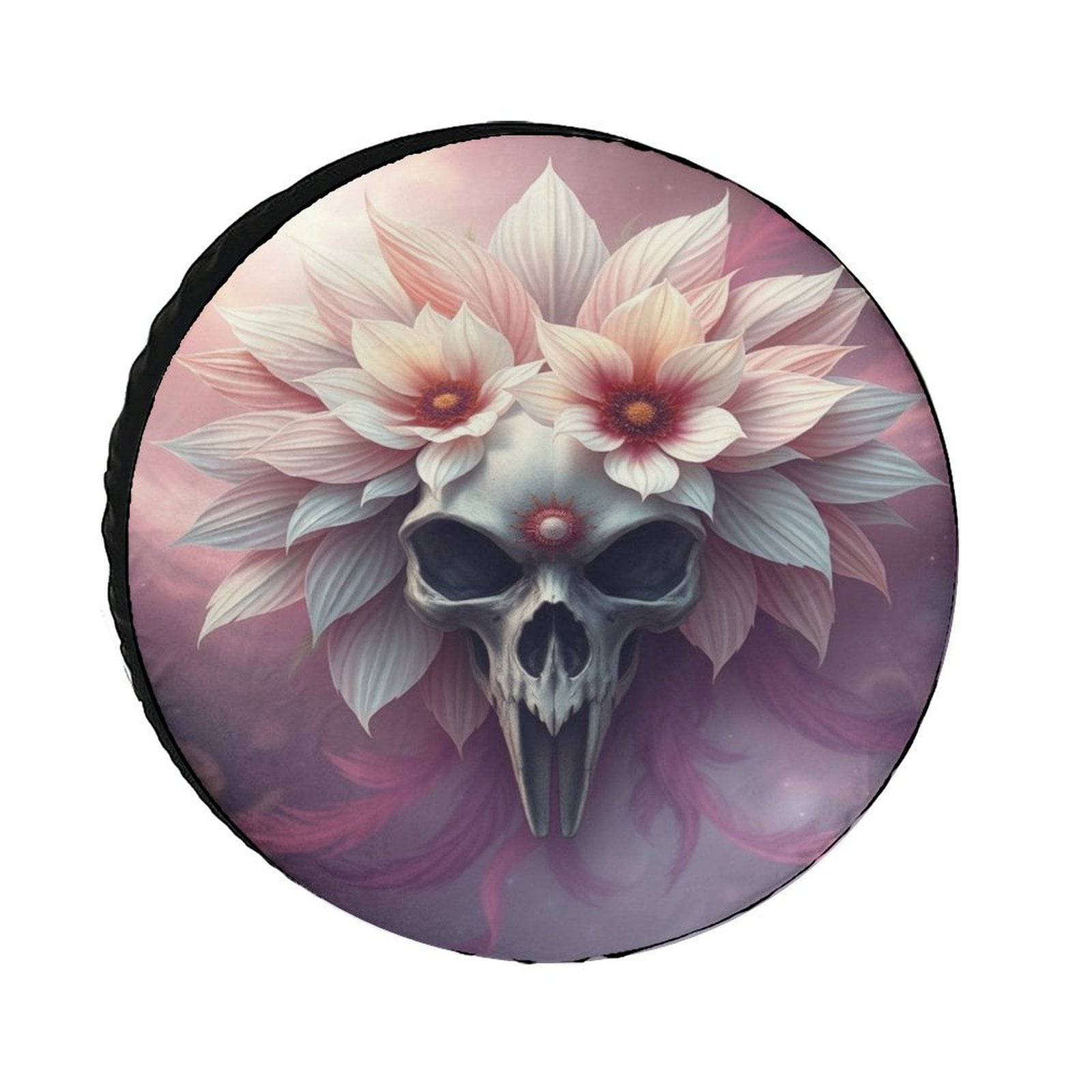 Flower And Feather Skull Art Pattern Spare Tire Cover Weatherproof ...