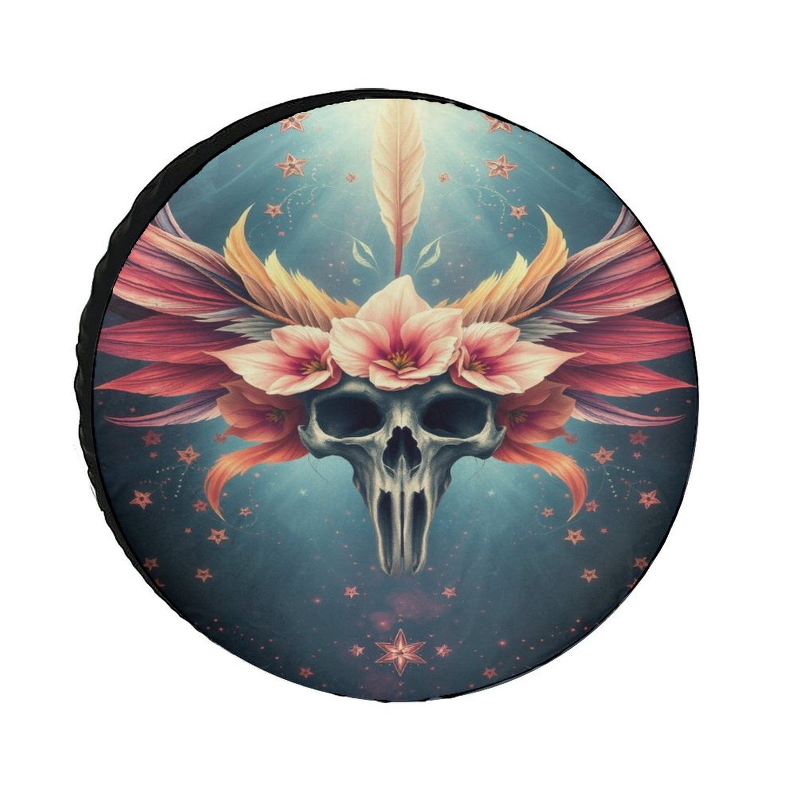 Flower And Feather Skull Art Pattern Spare Tire Cover Weatherproof ...