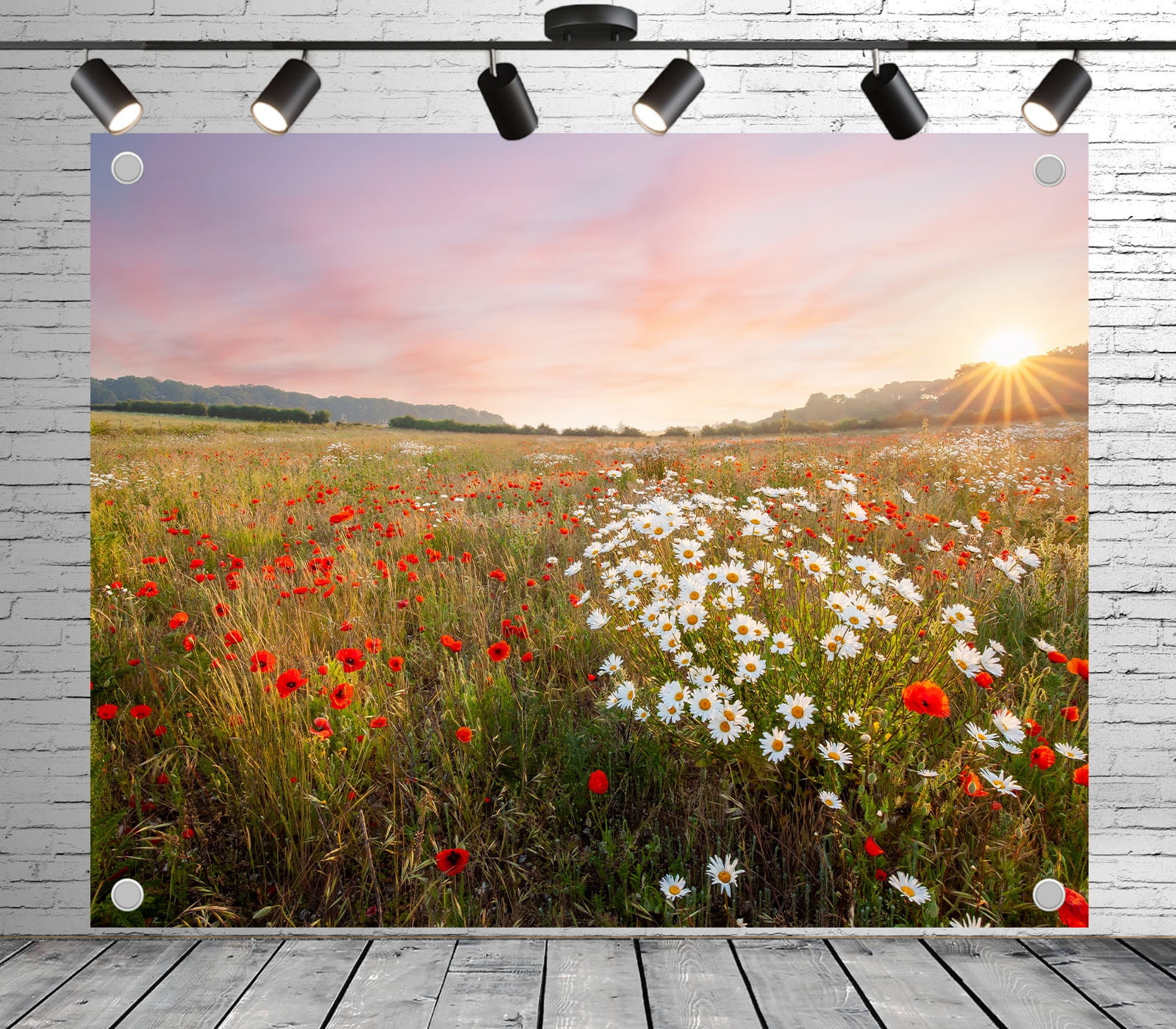 Flower Field Backdrop | Polyester Fabric Banners Decorative Curtains ...