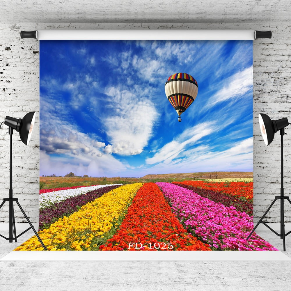 Flower Field Hot Air Balloon Photographic Background for Party Child ...