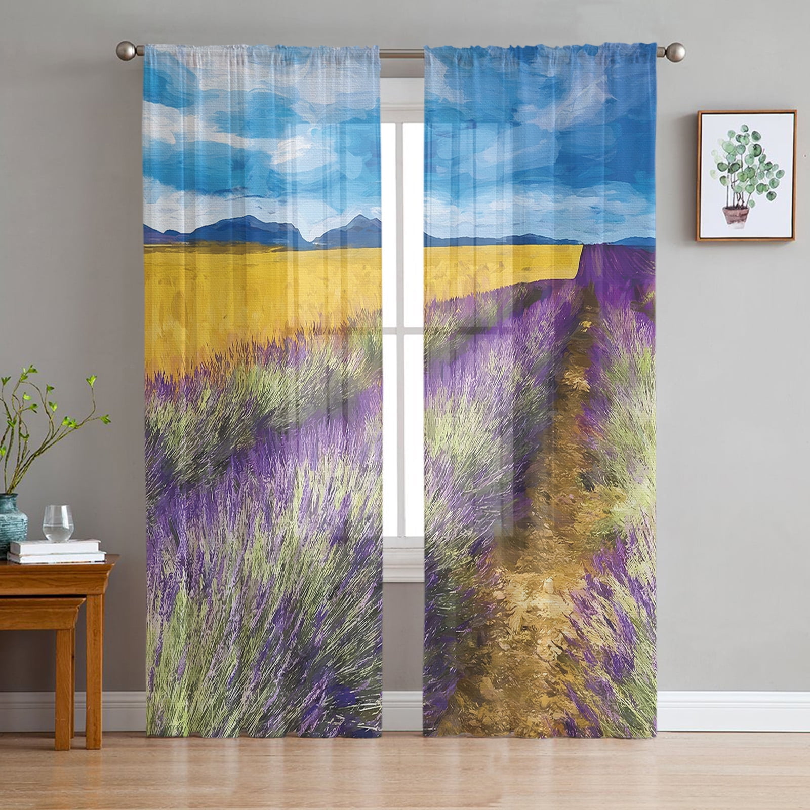 Flower Field Purple Lavender Scenery Sheer Voile Curtains for Living ...