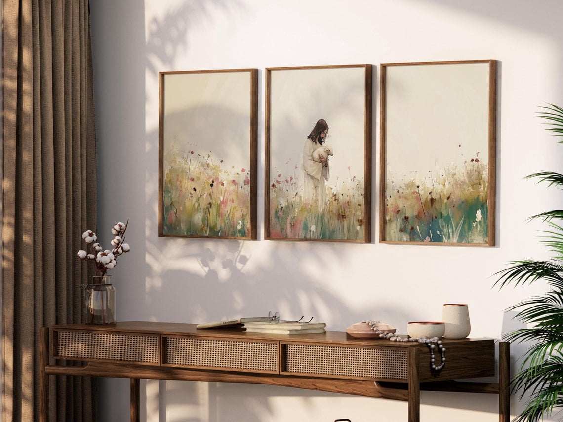 Flower Field Shepherd Sketch Wall Art Set 3 Unframed Paper Print 8x12 ...