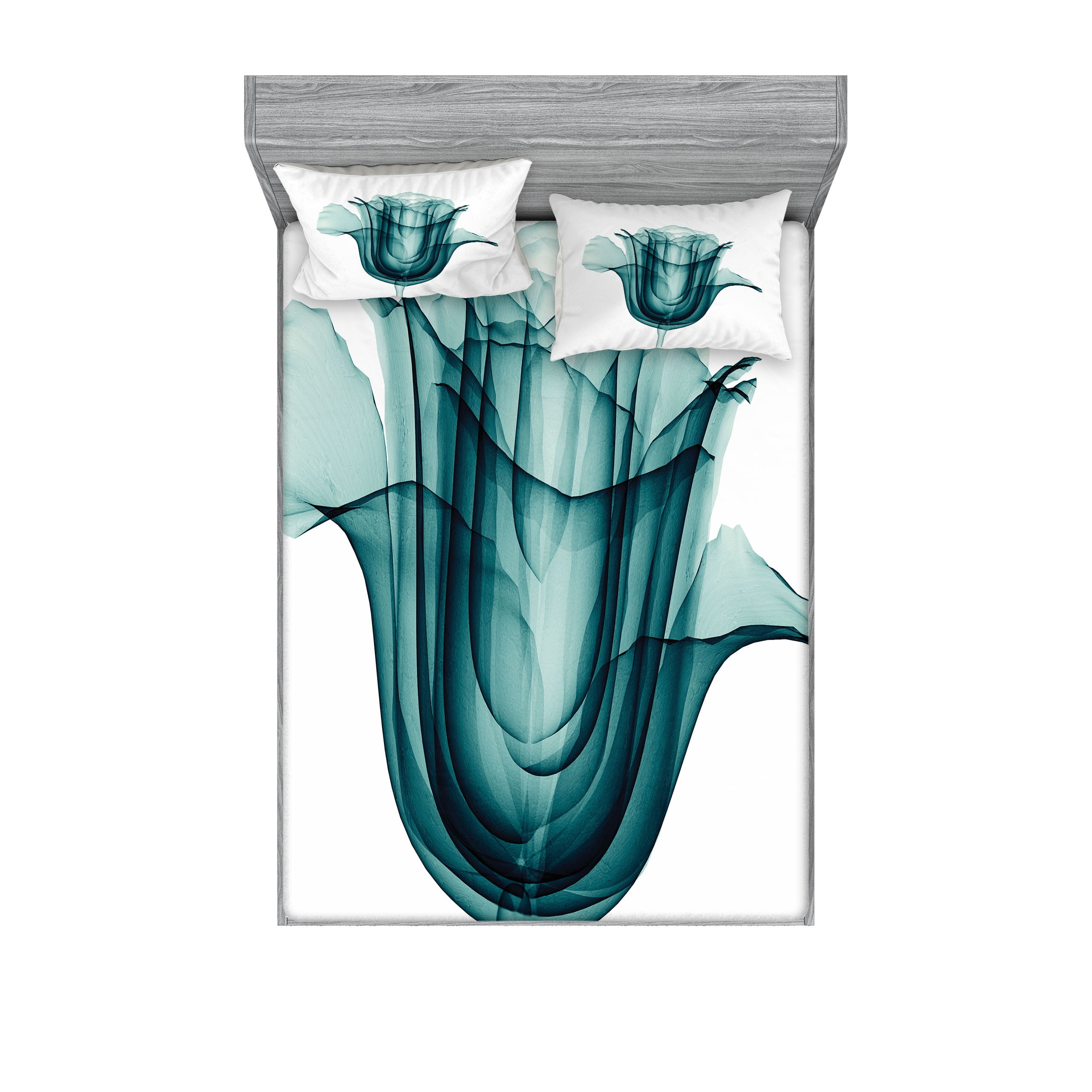 Flower Fitted Sheet & Pillow Sham Set, X-ray Image of a Rose Flower Romance Creative Nature ...