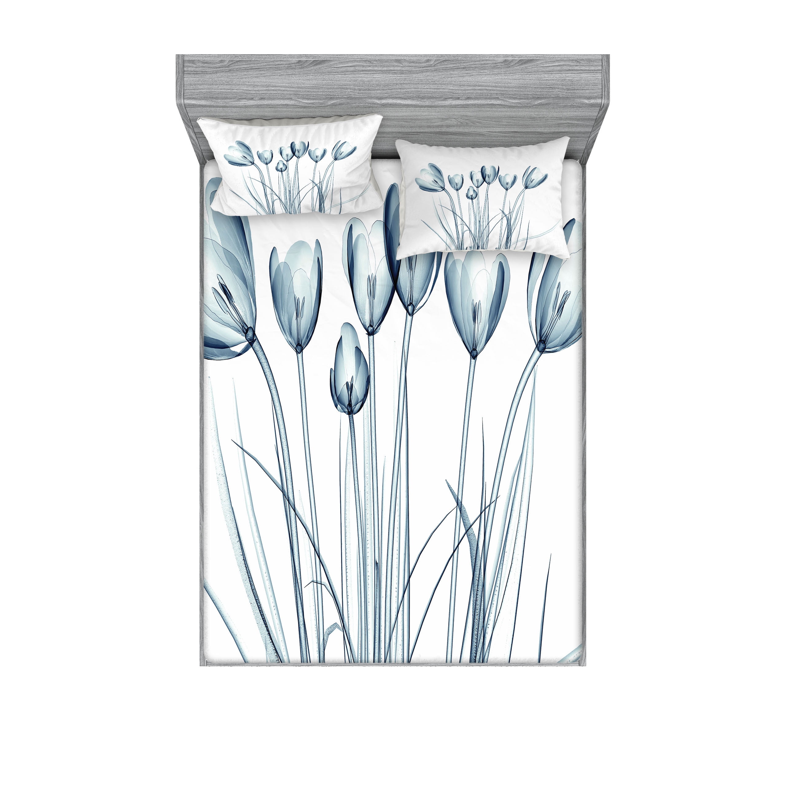 Flower Fitted Sheet & Pillow Sham Set, X-ray Image of Tulips Solarized Effect Nature Inspired ...