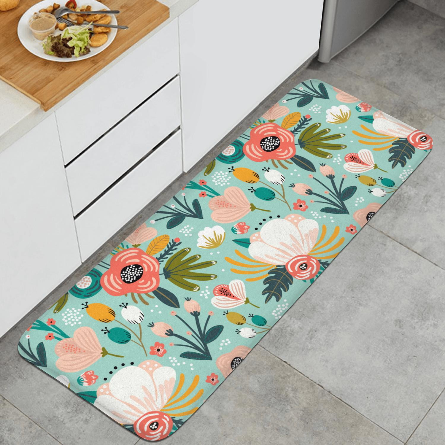 Flower Flannel Kitchen Rug, Kitchen Rugs Mats with Dirty Resistance ...