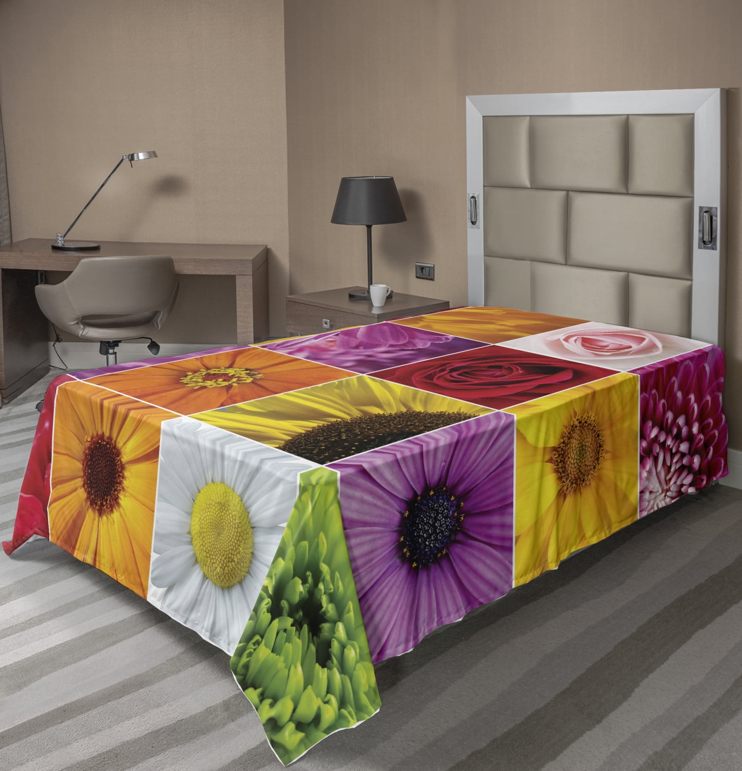 Ambesonne Floral Flat Sheet, Colorful Flowers Rose, TwinXL Size, Orange ...