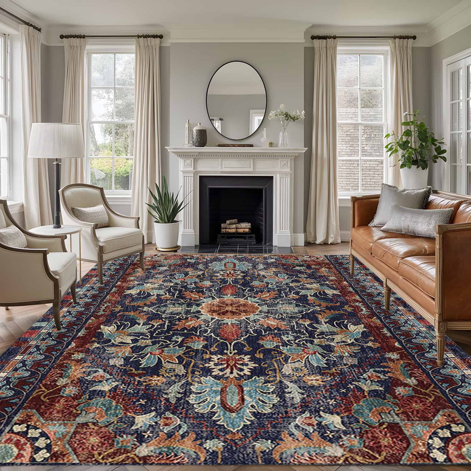 Flower Floral 5x7 Rug for Living Room Sofa and Coffee Table Layout ...
