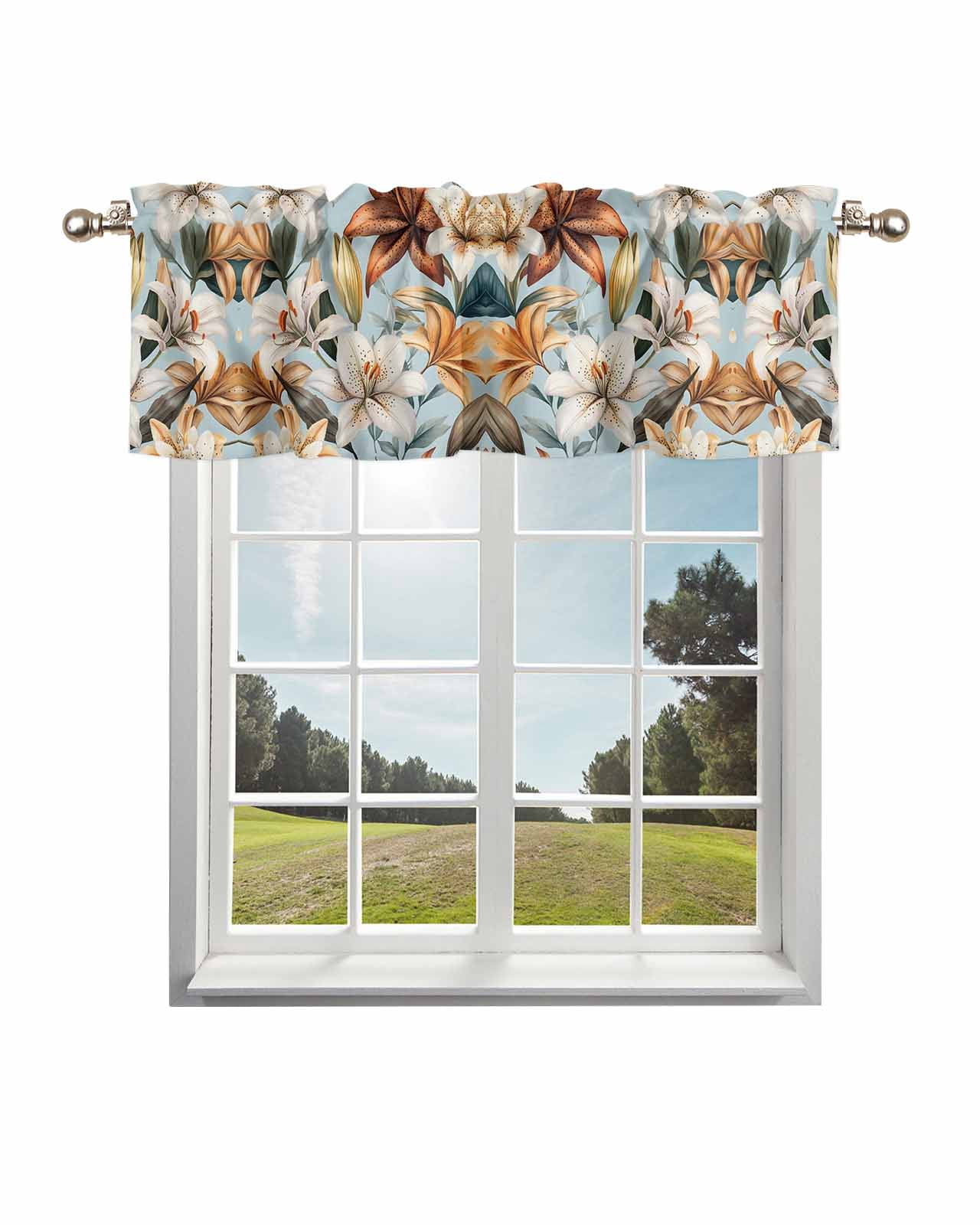 Flower Floral Curtain Valance for Windows/Living Room/Kitchen/Bathroom ...