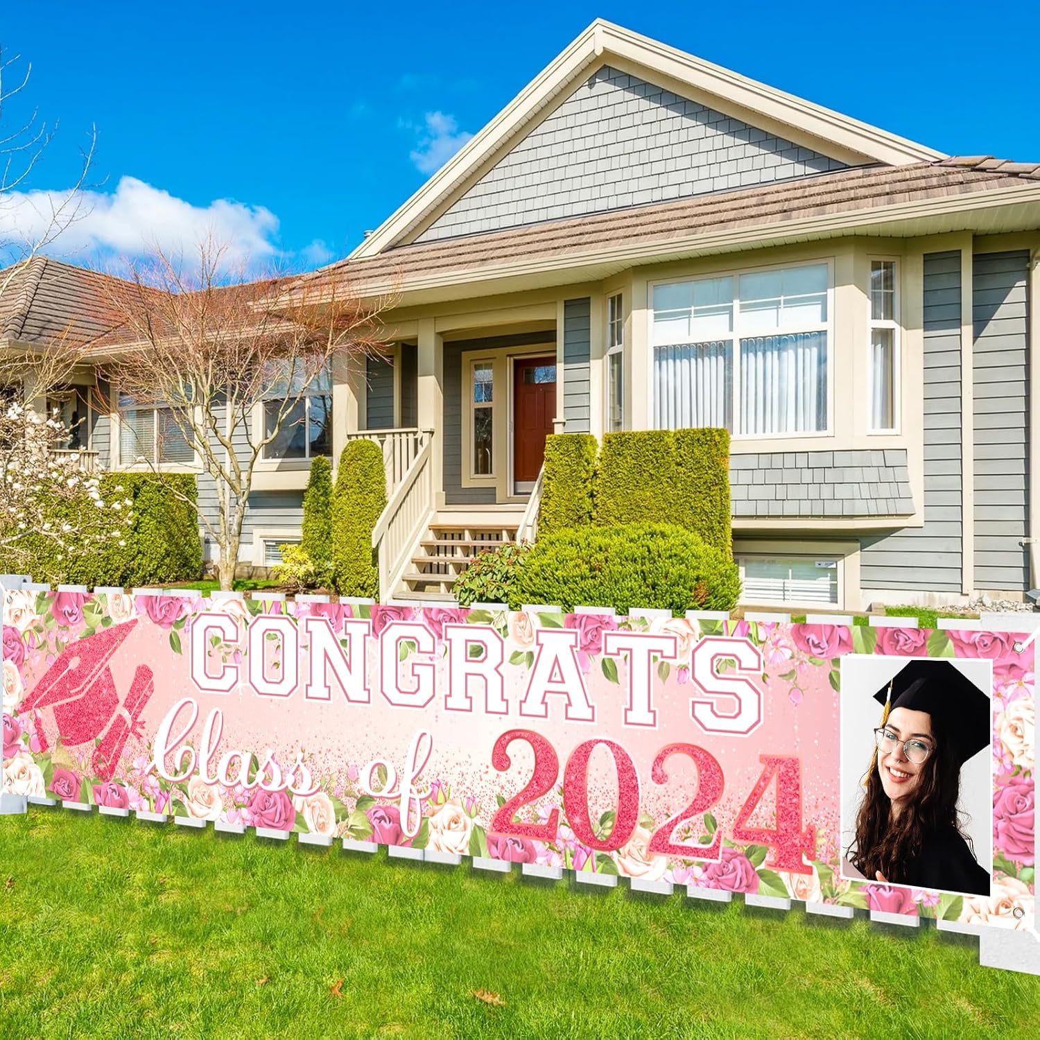 Flower Floral Graduation Decorations Banner Personalized Congrats Class ...