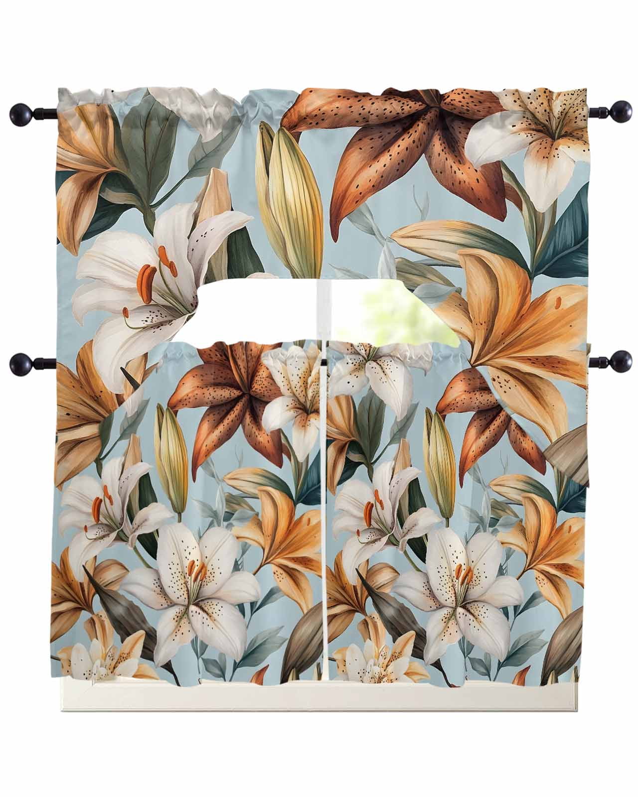 Flower Floral Kitchen Curtains Swag Valance and Tier Curtains Set 36 ...