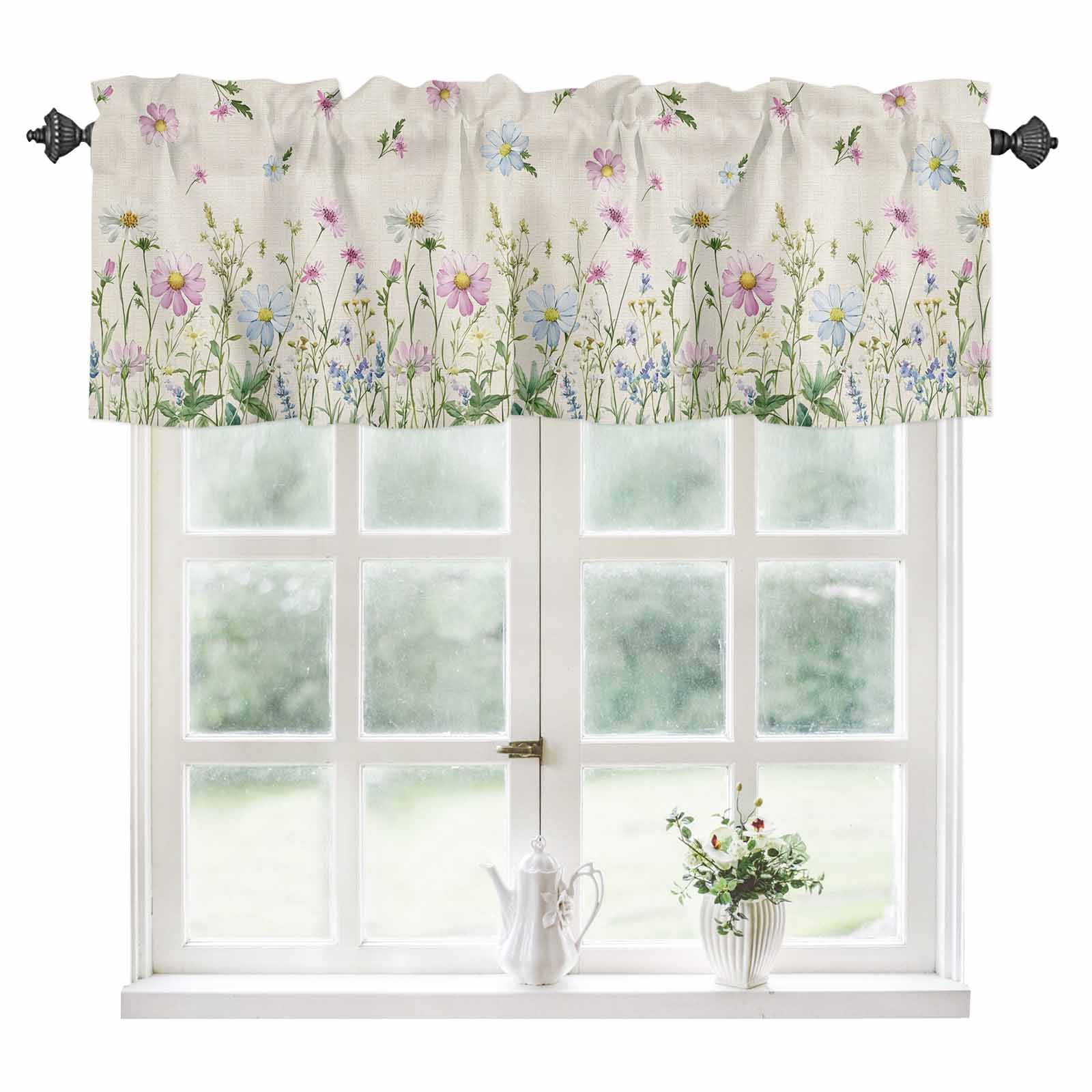 Flower Floral Kitchen Valances for Windows 60x18 Inch Kitchen Curtains ...