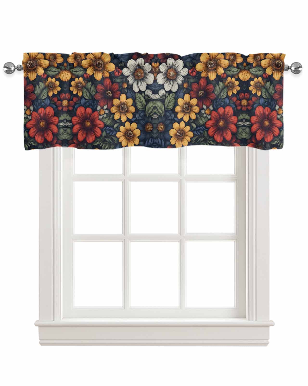 Flower Floral Kitchen Valances for Windows Farmhouse Linen Window ...