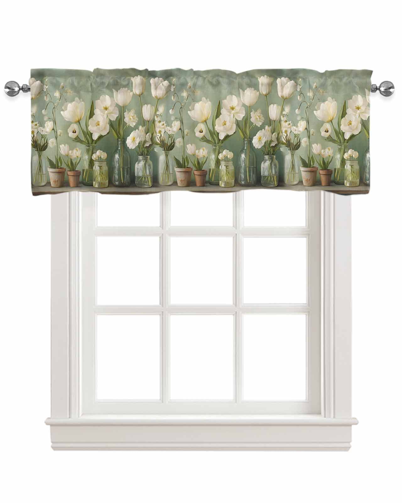 Flower Floral Kitchen Valances for Windows Farmhouse Linen Window ...
