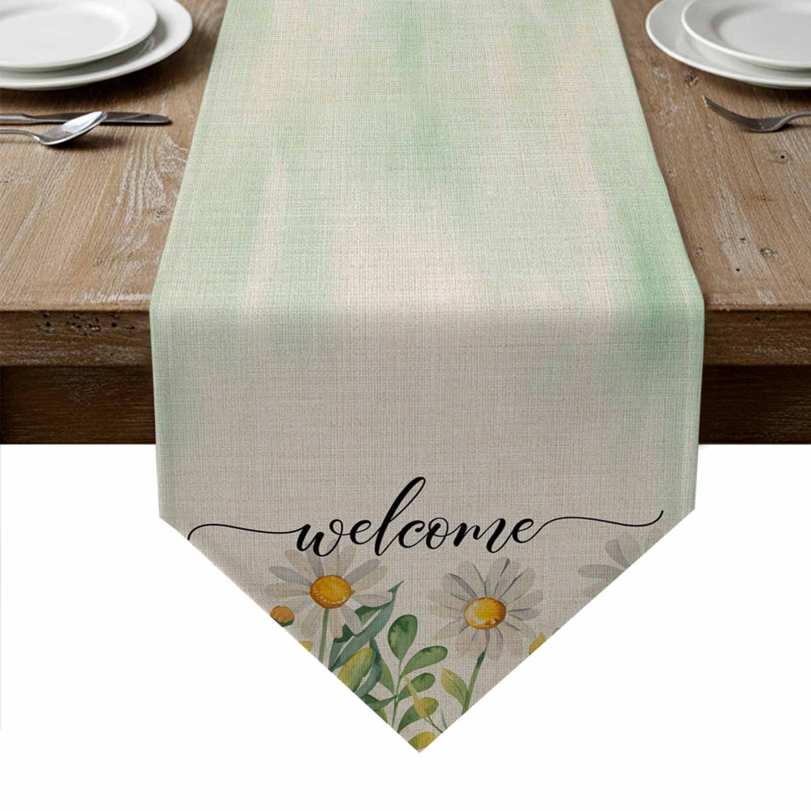 Flower Floral Table Runner Linen Burlap Table Runner 108 Inches Long ...