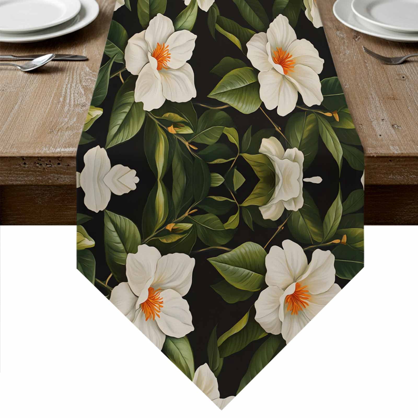 Flower Floral Table Runner Linen Burlap Table Runner 120 Inches Long ...