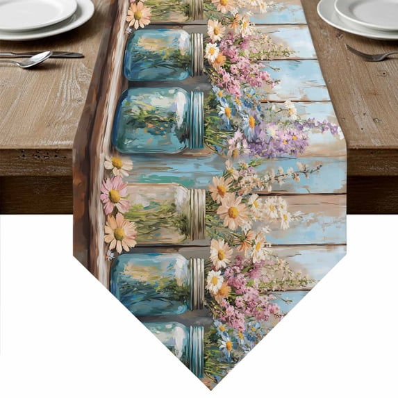 Flower Floral Table Runner Linen Burlap Table Runner 36 Inches Small ...