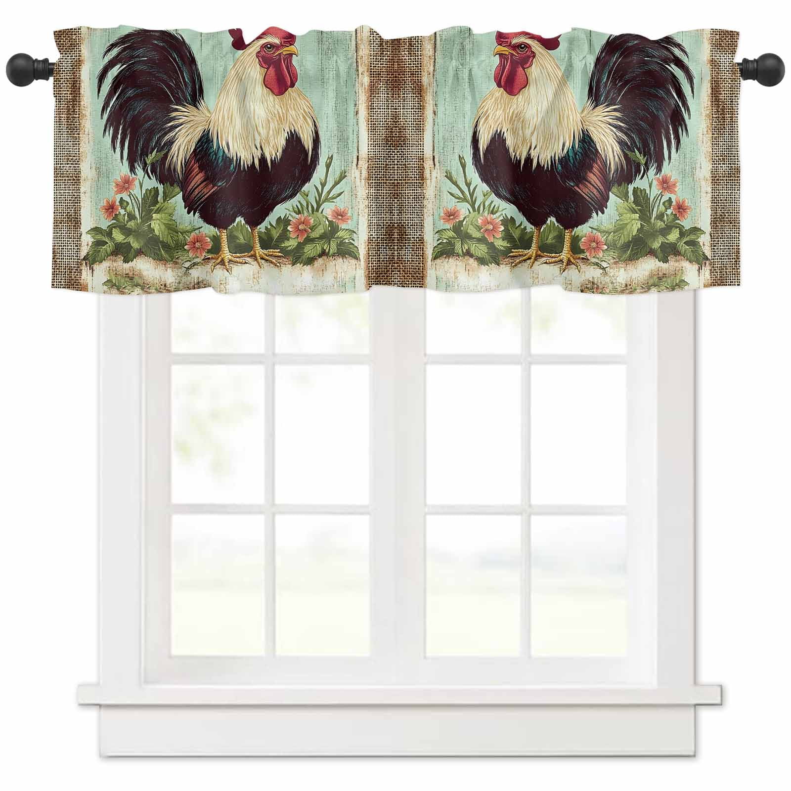 Vintage Rooster Valances for Windows Farmhouse Kitchen Curtains ...
