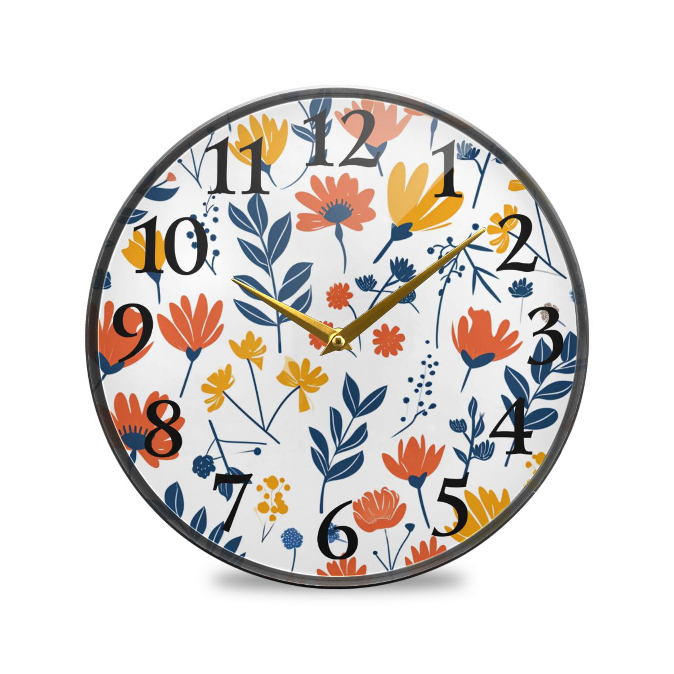 Flower Floral Wall Clocks Battery Operated 9.5 Inch Round Clock Acrylic ...