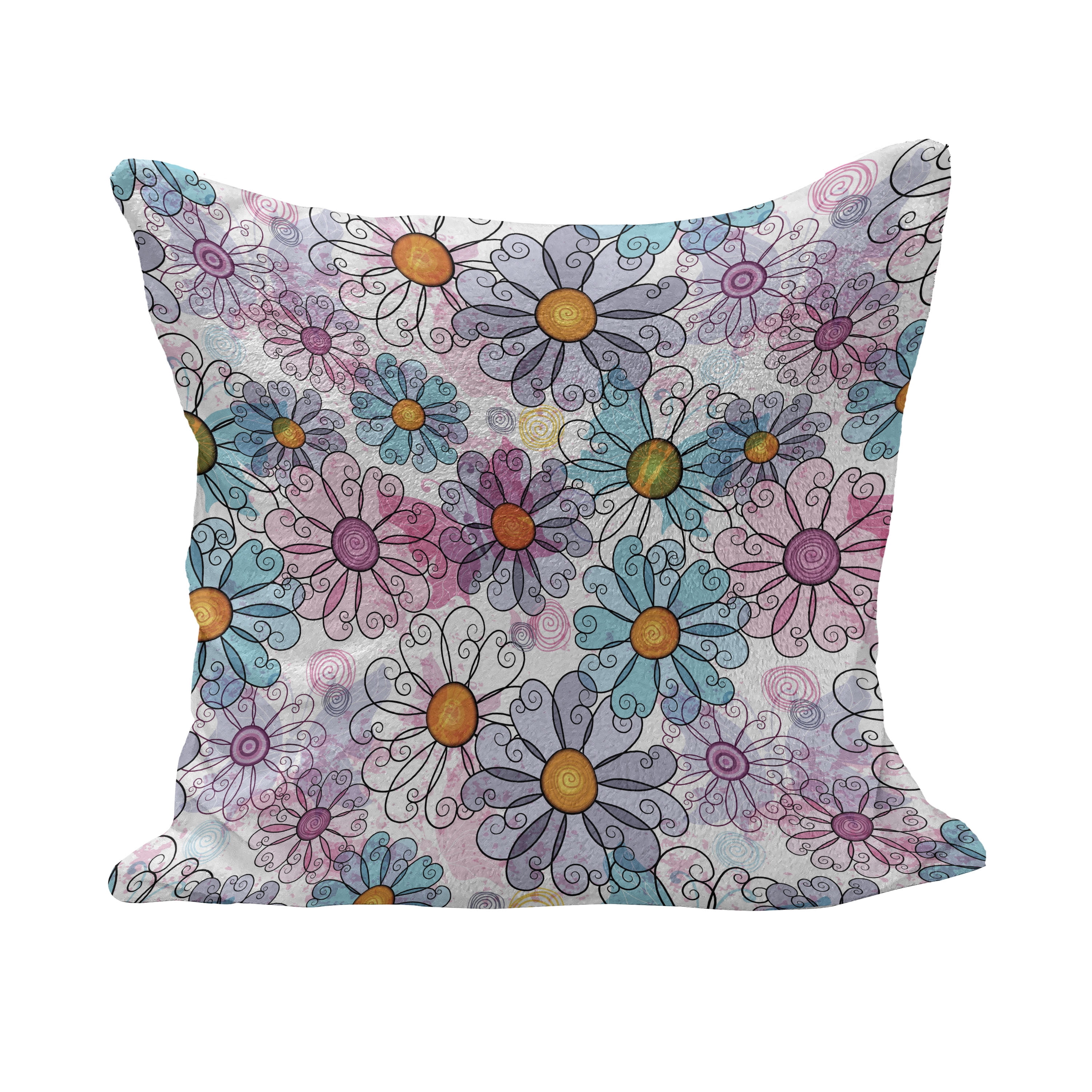 Flower Fluffy Throw Pillow Cushion Cover, Retro Spring Floral Pattern ...
