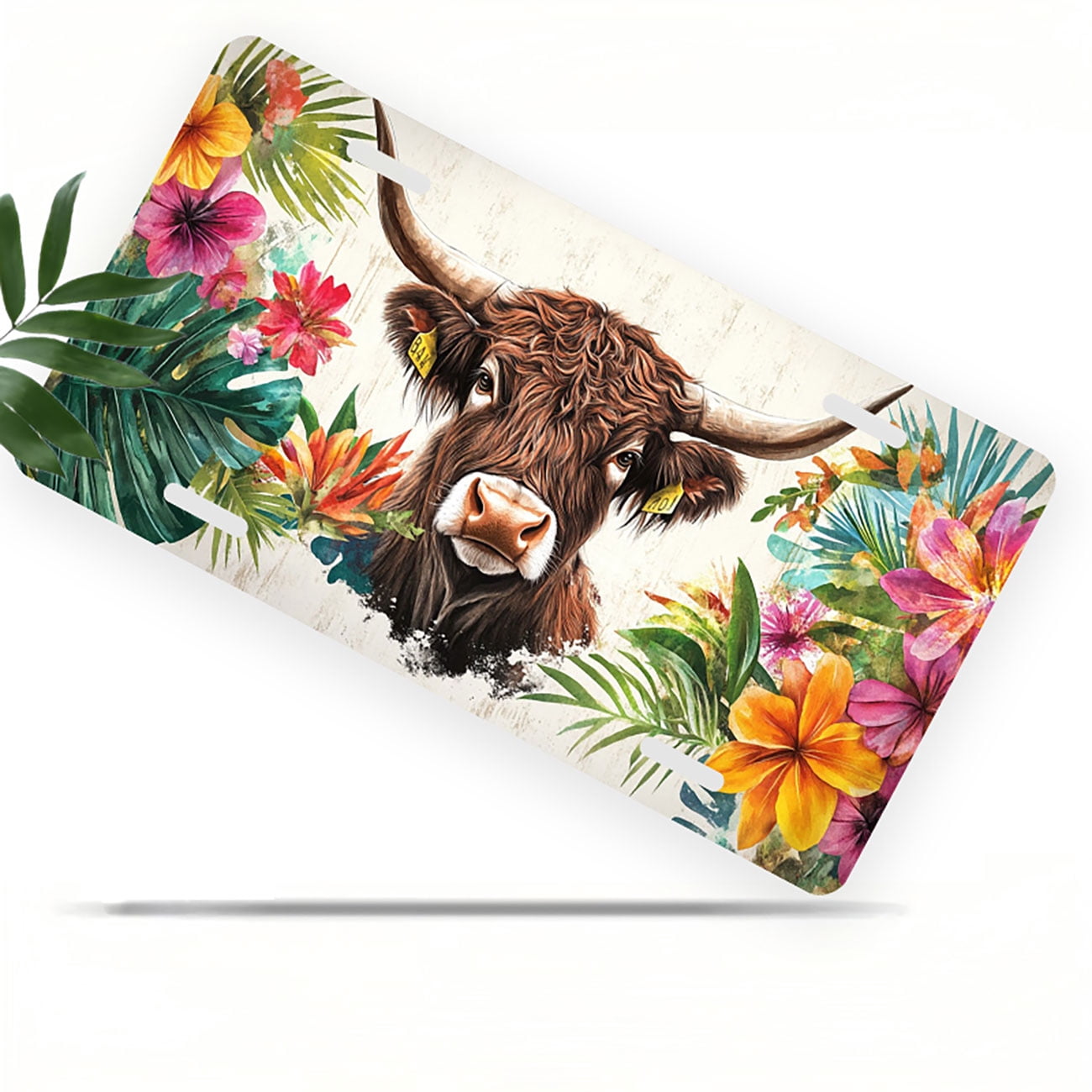 Flower Framed Highland Cow Front License Plate, Metal License Plate ...