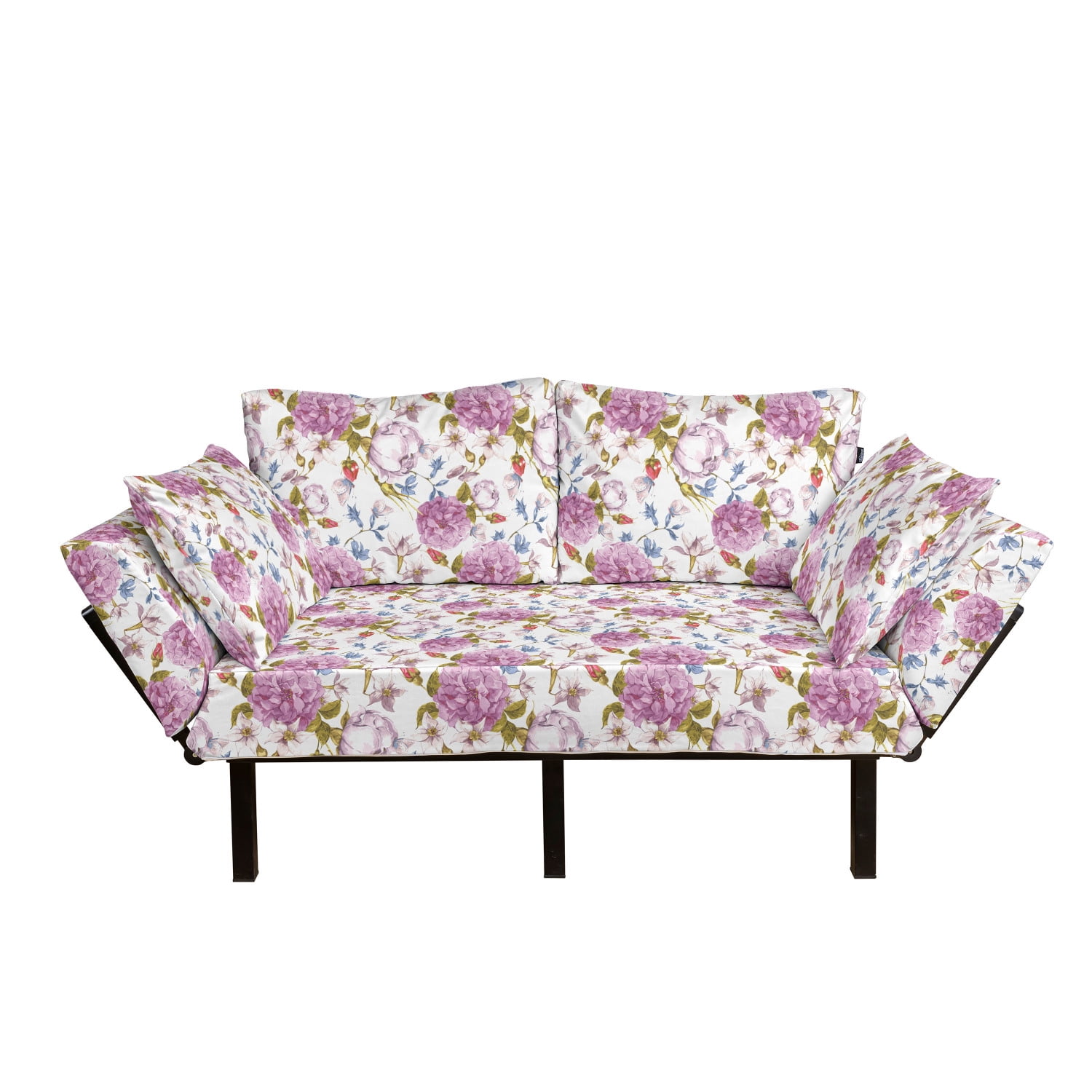 Flower Futon Couch, Vintage Style Blossoming Flowers Pattern Colorful ...