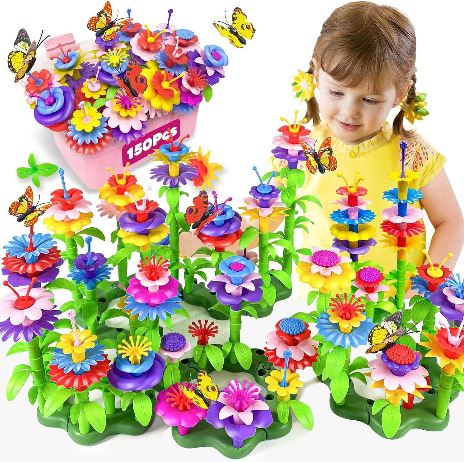 Flower Garden Building Toy Set, 184 Pcs, Educational Stem, for 3-7 Year ...