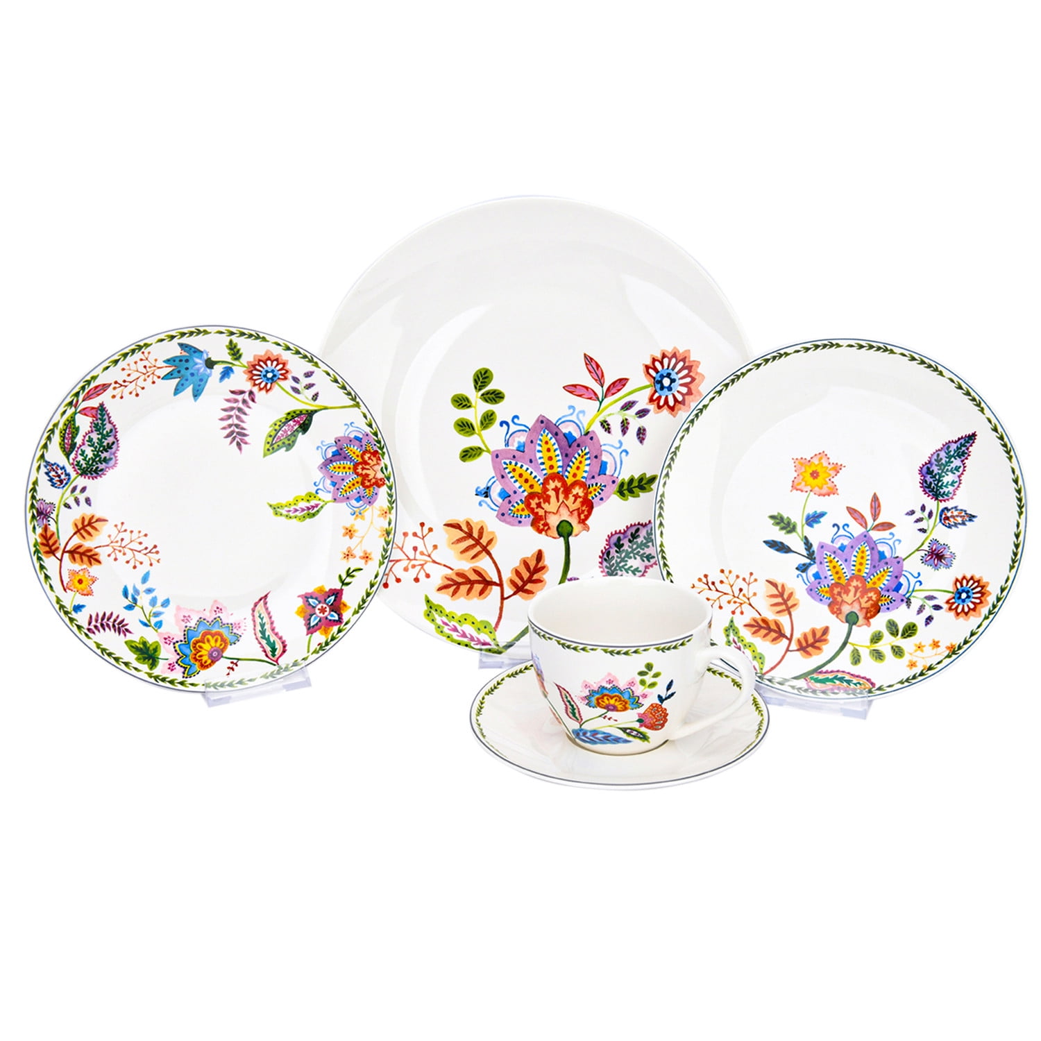 Byzantium Flower Garden Dinnerware Set for 4 - Dinner Plates, Bowls ...
