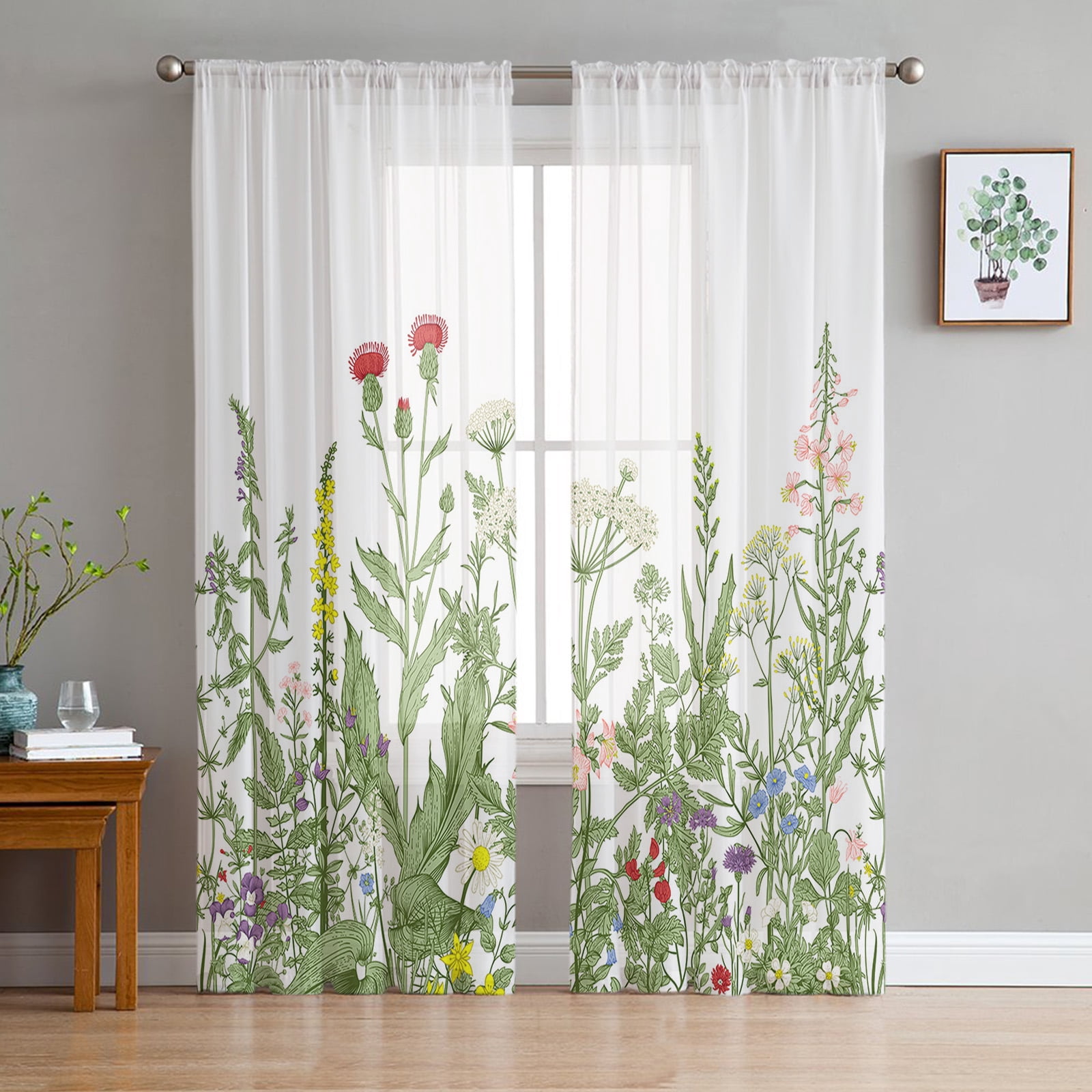 Flower Garden Herb Tulle Curtains for Living Room Drapes Window Sheer ...