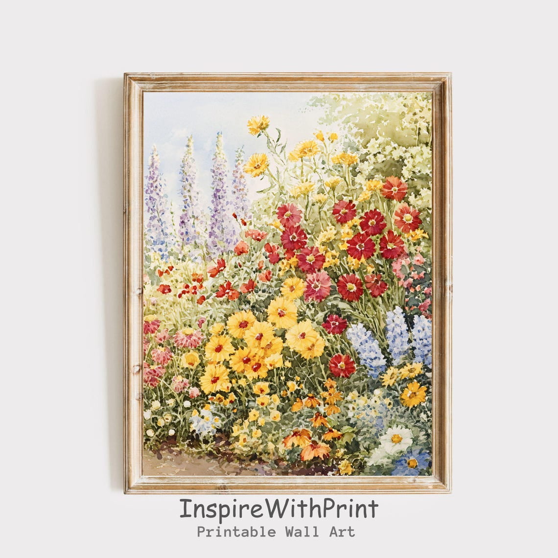 Flower Garden Poster, Cottage Spring Flower Landscape Art Printable ...