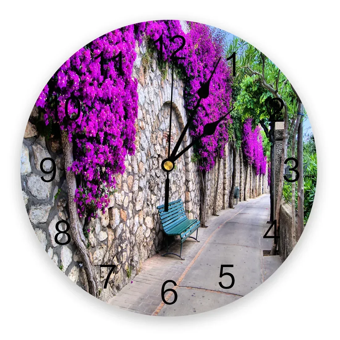 Flower Garden Road Blossom Plant Nature Wall Clocks Silent Home Cafe ...