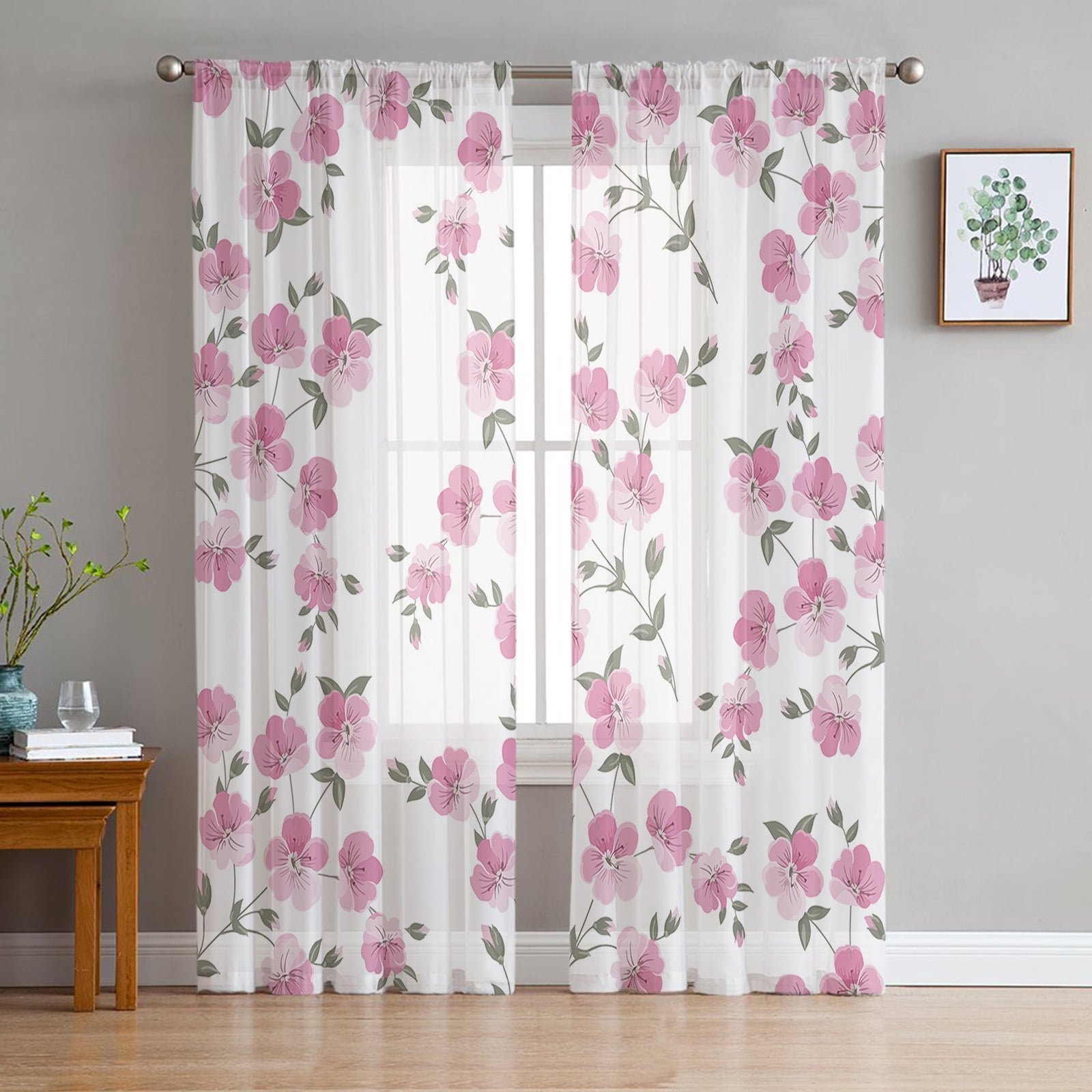 Flower Garden Sheer Curtain for Living Room Voile for Window Blinds ...