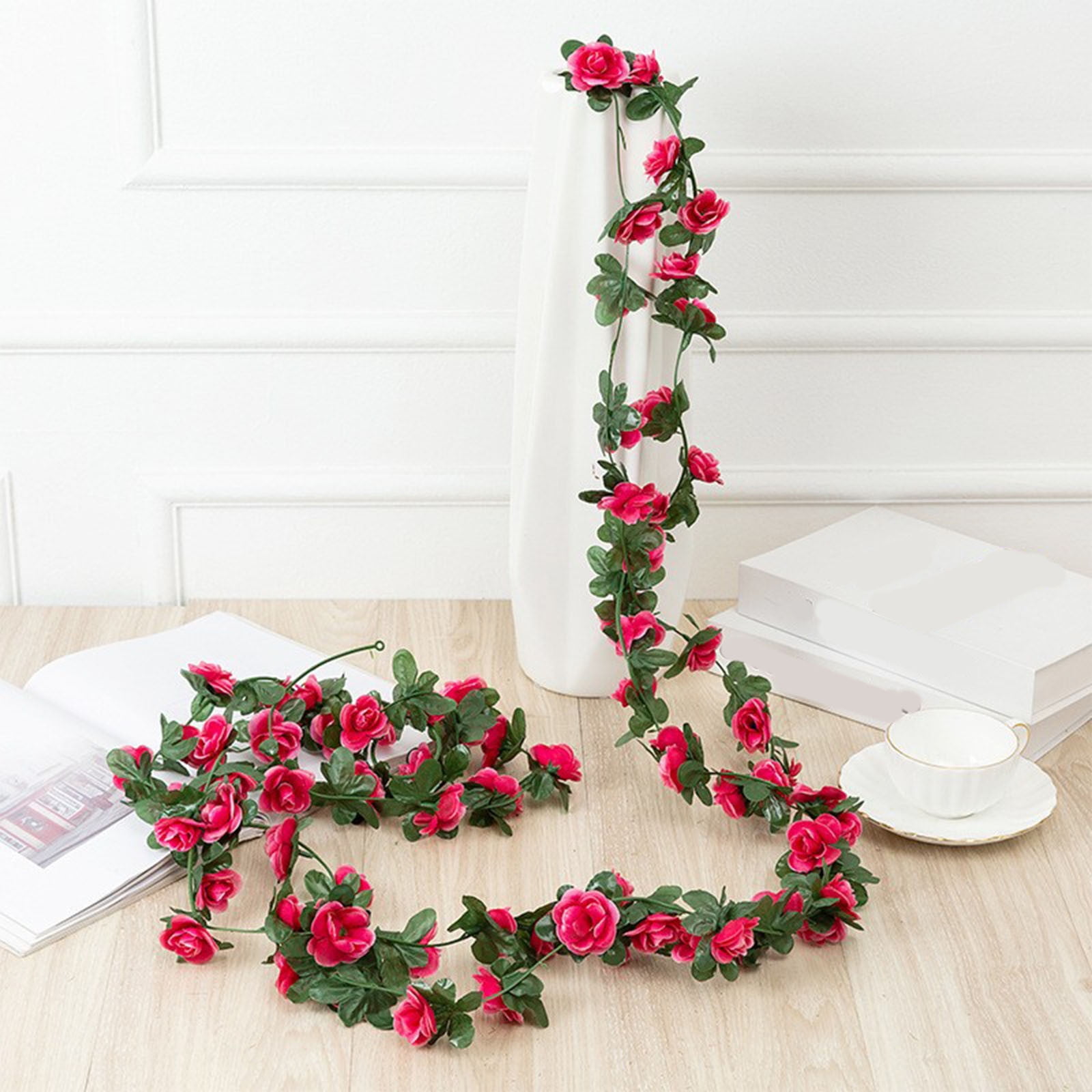 Flower Garland, Artificial Rose Vine Flowers with Green Leaves, Hanging ...