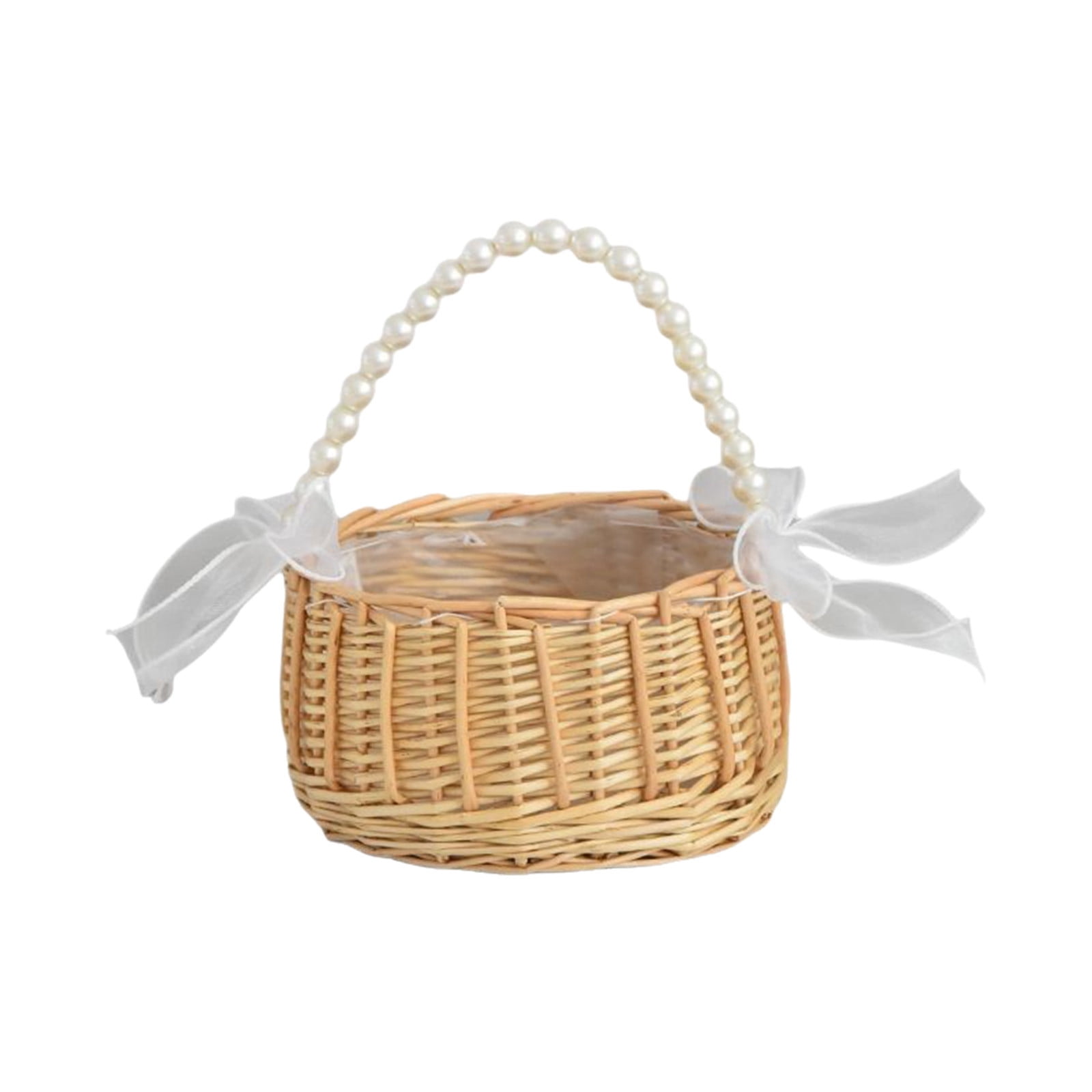 Flower Girl Basket, Small Wicker Basket with Handle Boho Rustic Rattan ...