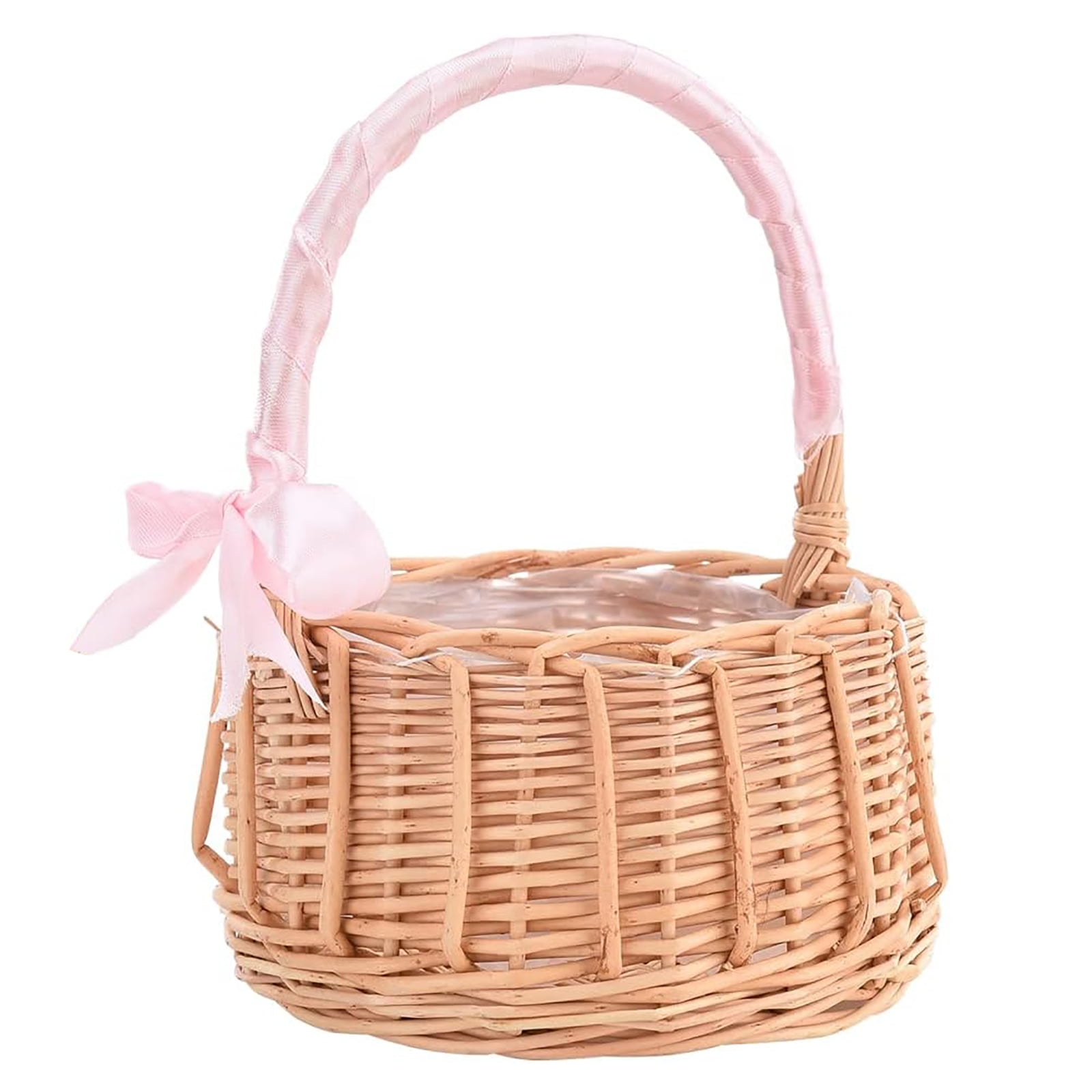 Wicker Rattan Flower Basket, Rustic Flower Girl Baskets with Handle and ...