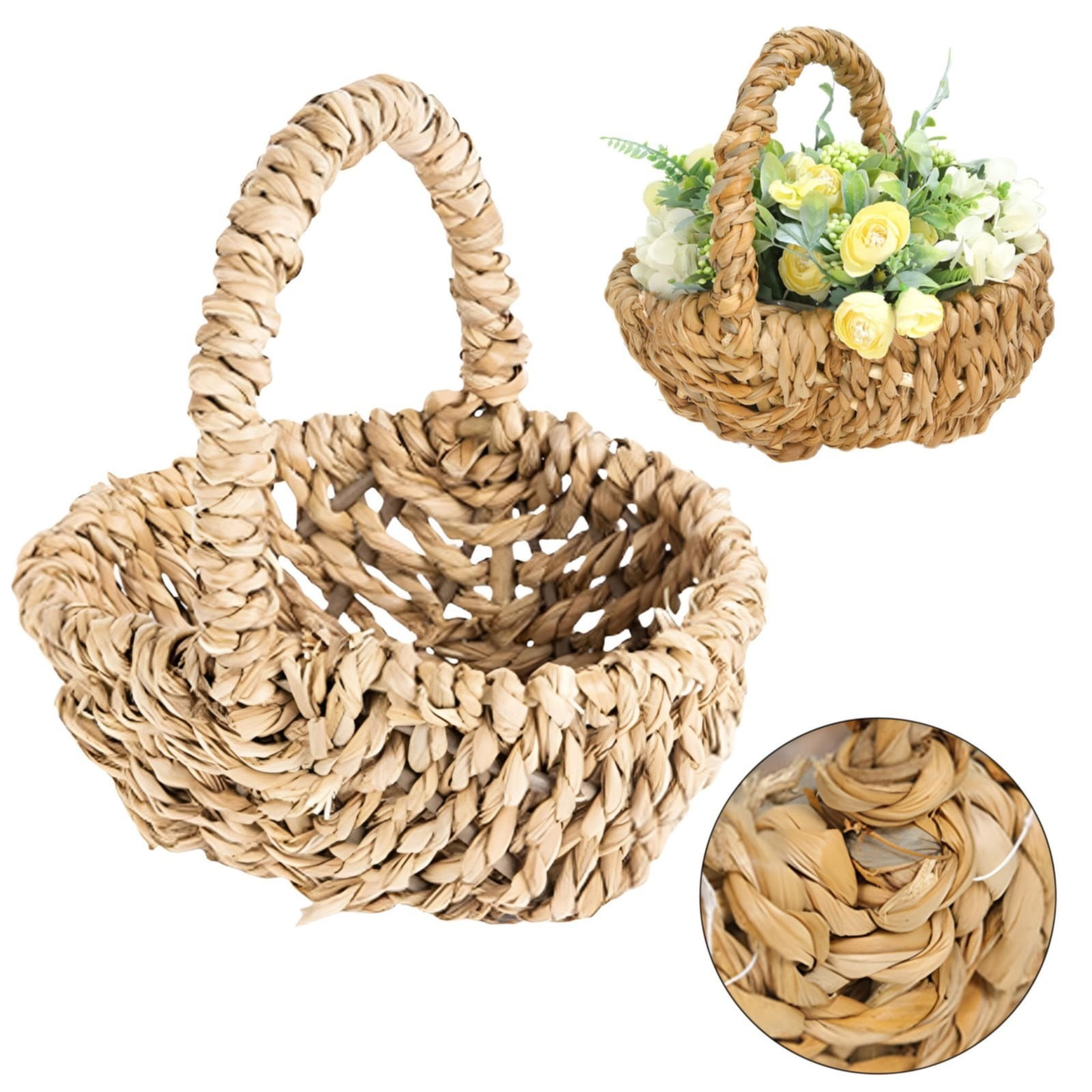 Flower Girl Basket Woven Baskets With Handles For Wedding Easter Egg ...