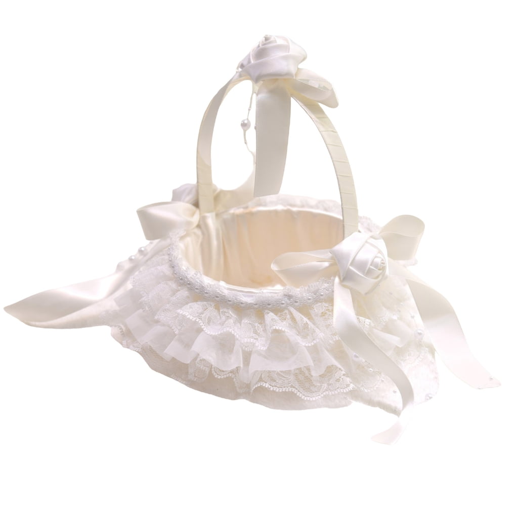 Flower Girl Baskets For Wedding,Lace Ruffle Flower Girl Basket with ...