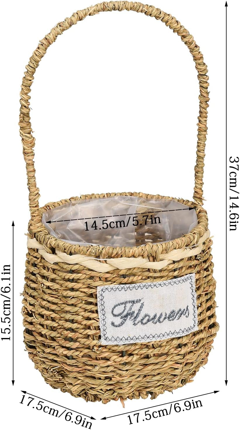 Flower Girl Baskets with Handle, Wicker Ratten Flower Basket, Hand ...