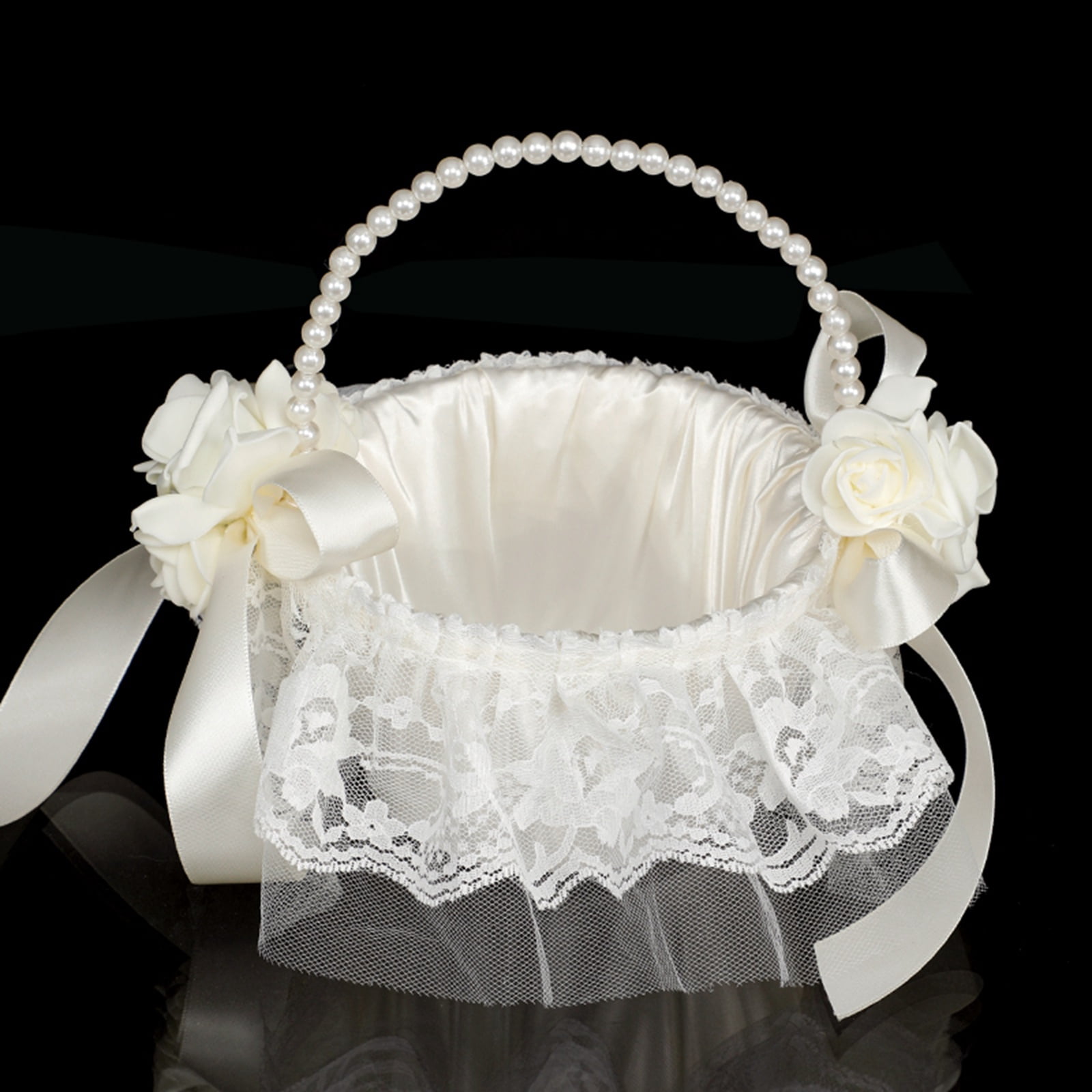 Flower Girl Baskets for Wedding,Ivory Flower Girl Basket With Satin ...