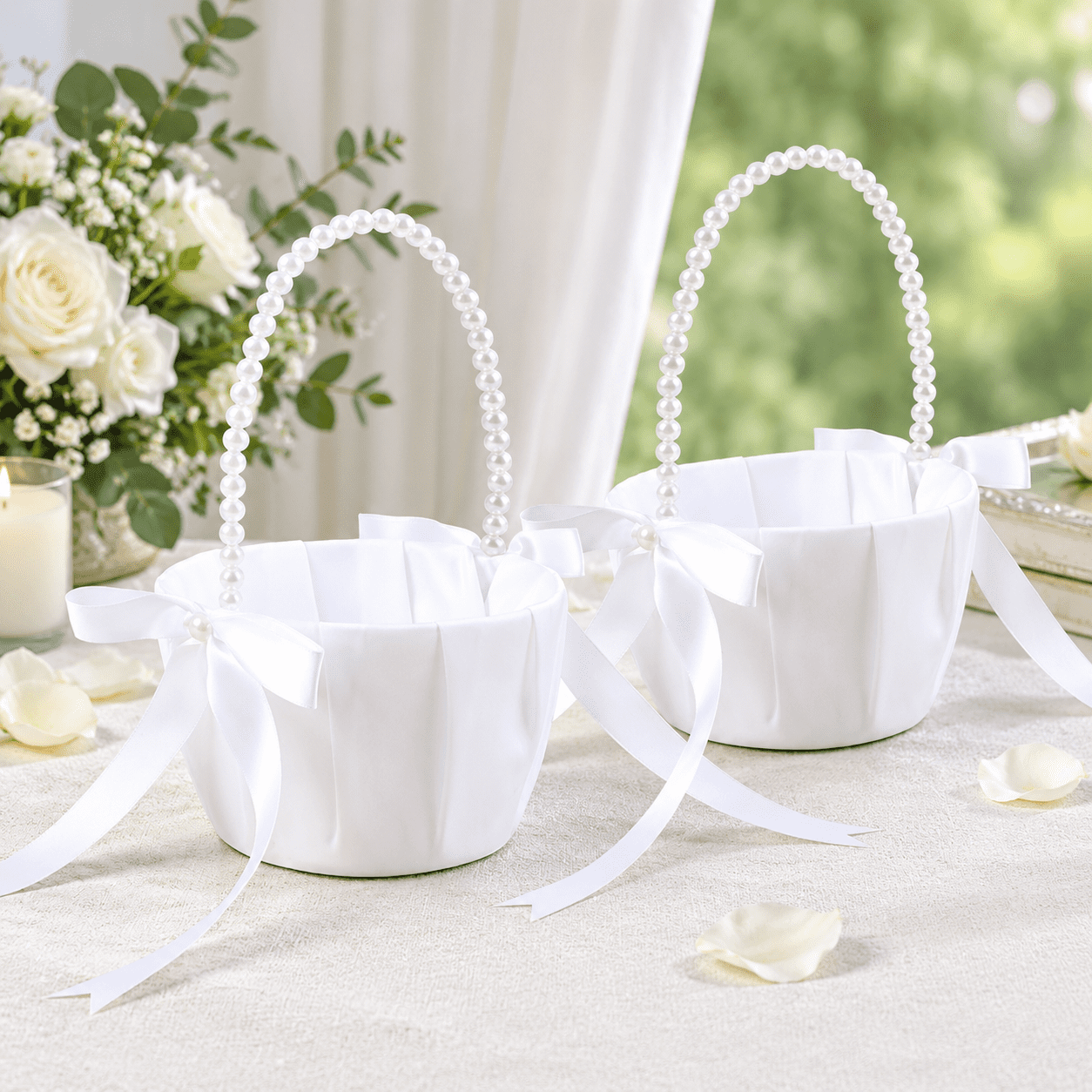 Flower Girl Baskets for Wedding set of 2, Ivory Flower Girl Basket With ...