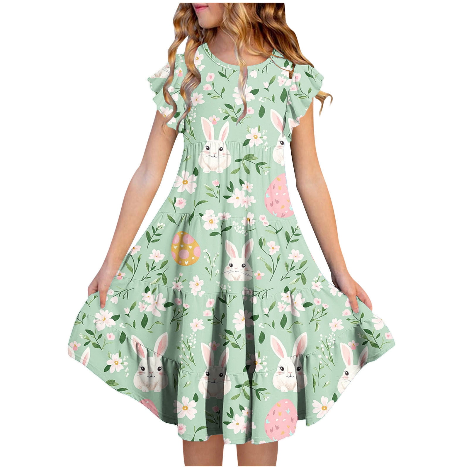 Lvshlubb Flower Girl Dress Easter Crewneck Fly Sleeve Vacation Dresses ...
