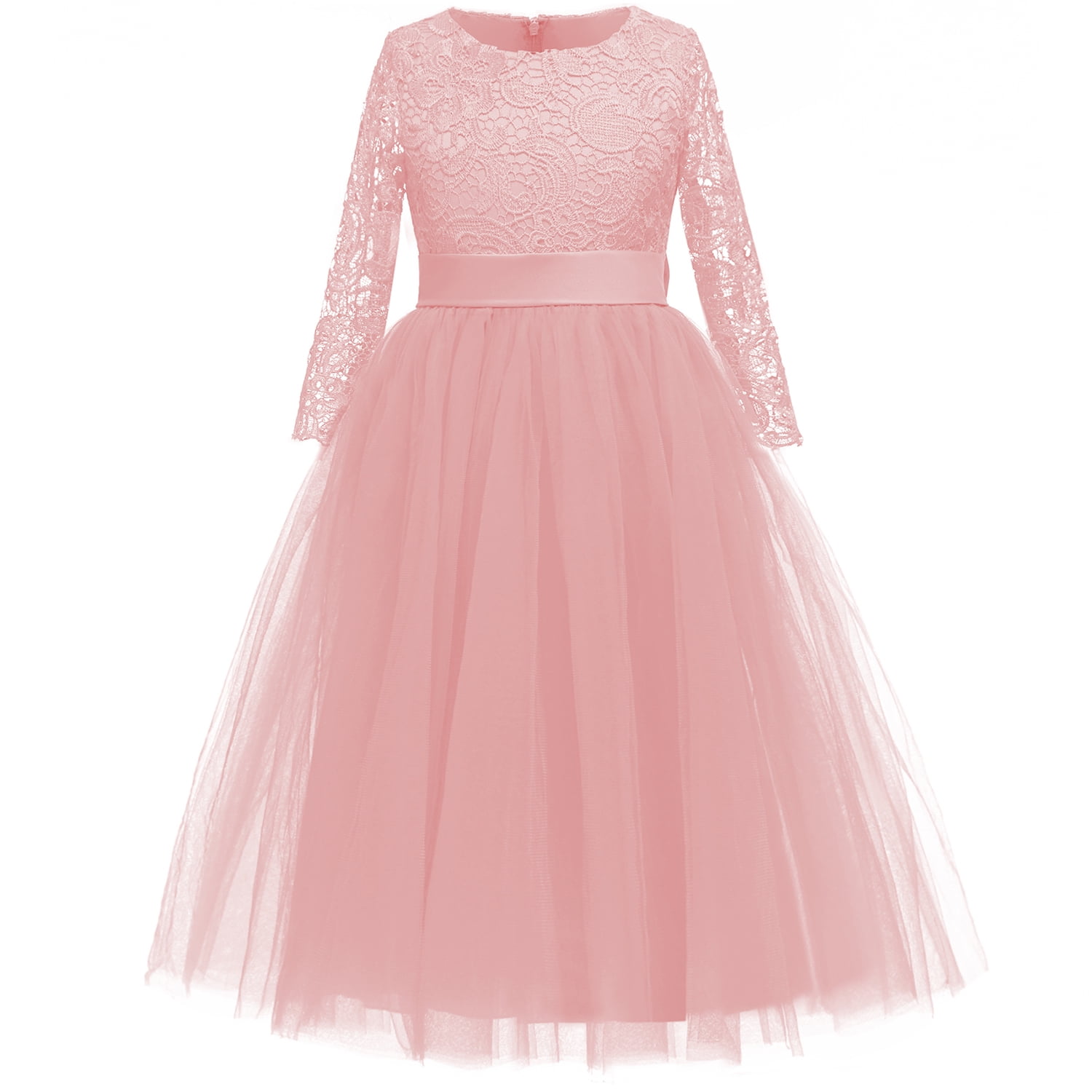 Flower Girl Dress Long Sleeves Lace Top Tulle Skirt Girls Lace Party