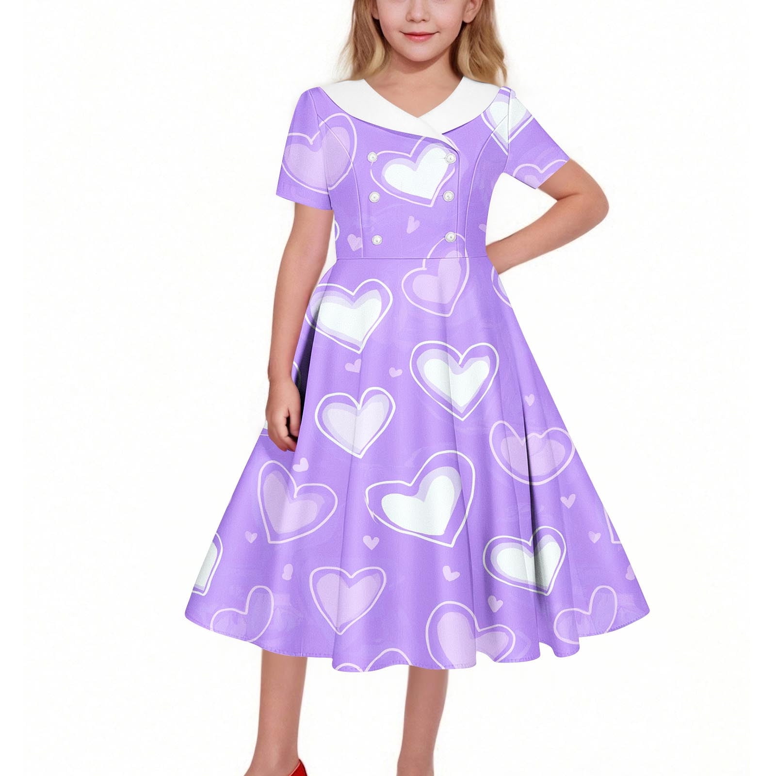Flower Girl Dress Short Sleeve Vacation Dresses Turndown Collar Casual ...