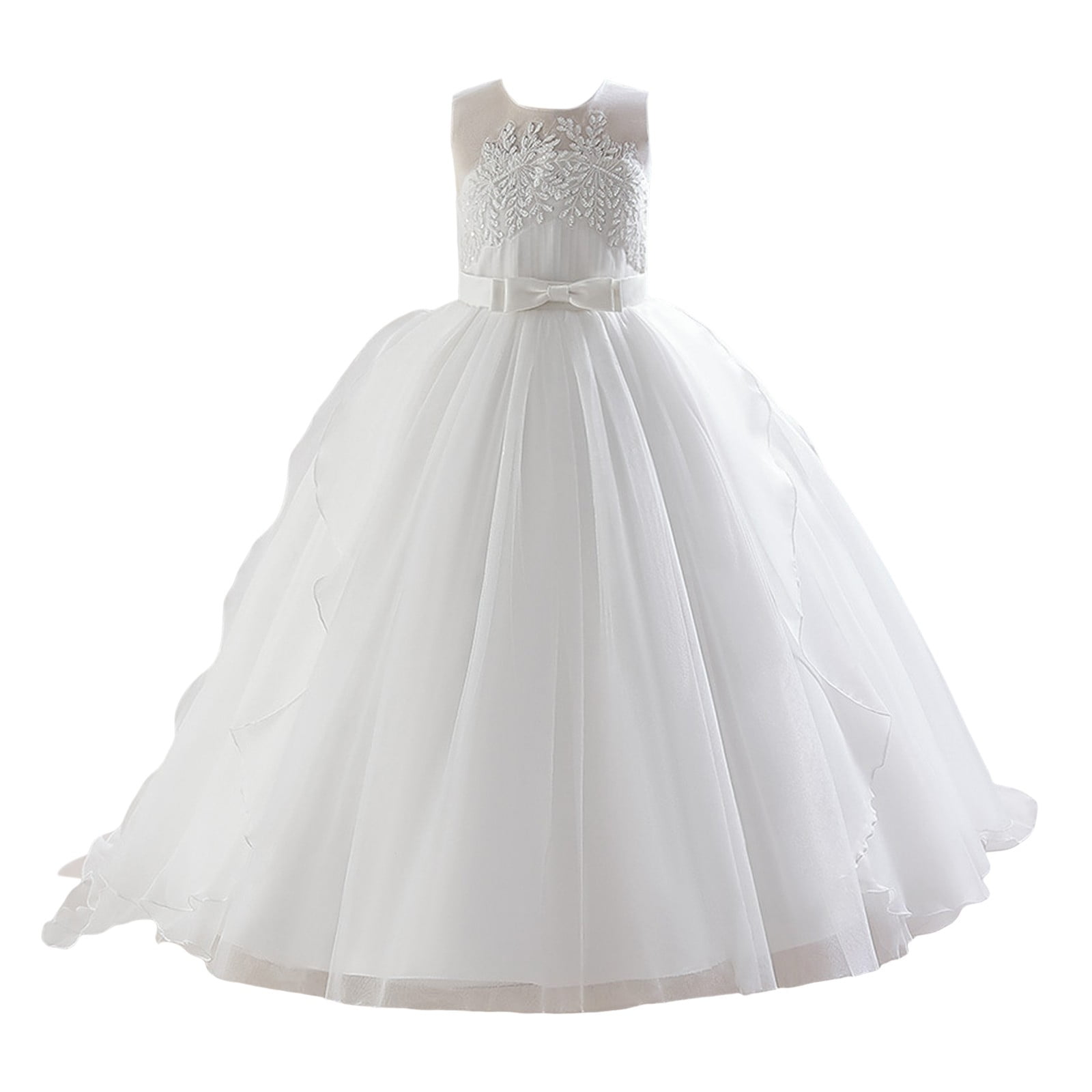 Flower Girl Dresses Sleeveless Floral Embroidery Lace Tulle Ruffles ...